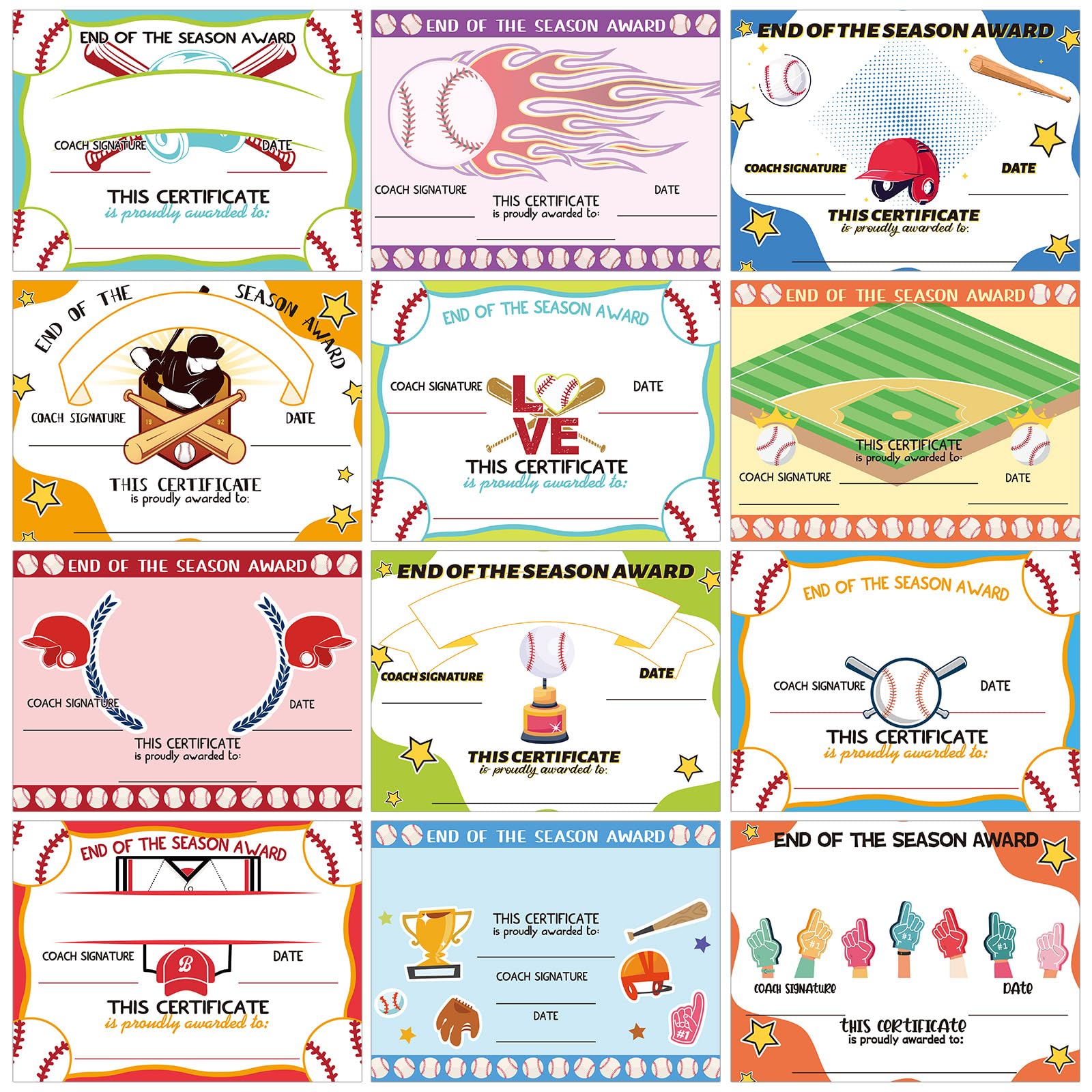Sports Achievement Award Certificates, Baseball Certificates