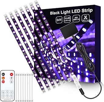 10pcs Blacklight LED Strips with Remote, Pre-Cut 30 LEDs/M Black Lights ...