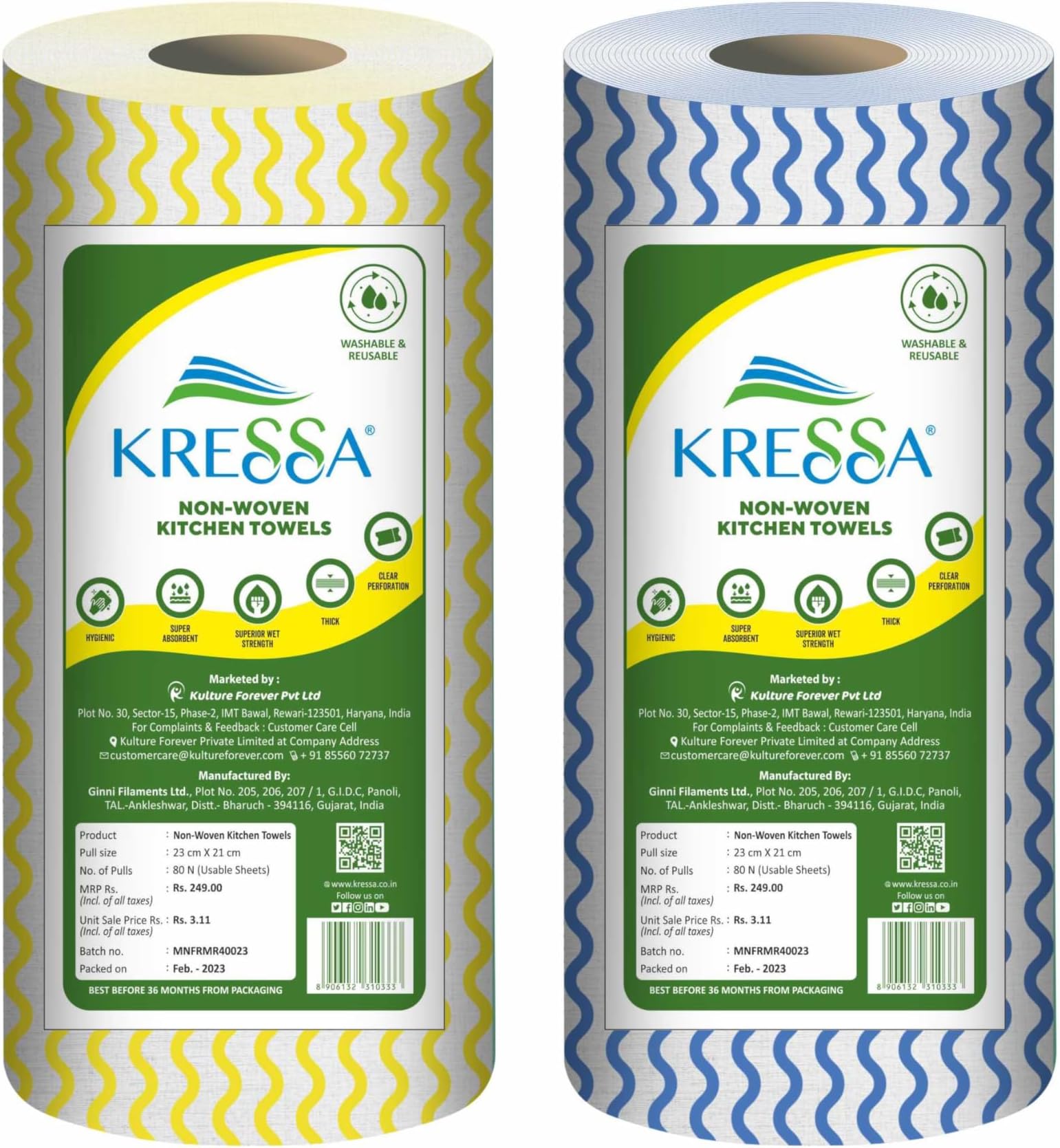 Kressa Non Woven Kitchen Towel Roll | Reusable And Washable (Pack of 2 ...