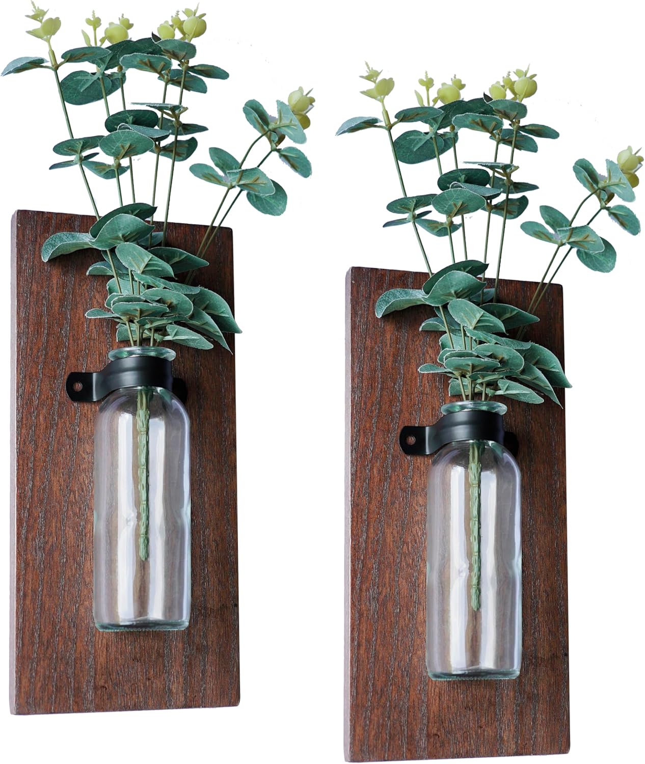 Amazon.com: Zelura 2 Pack Wood Glass Wall Vases and Plants Artificial ...