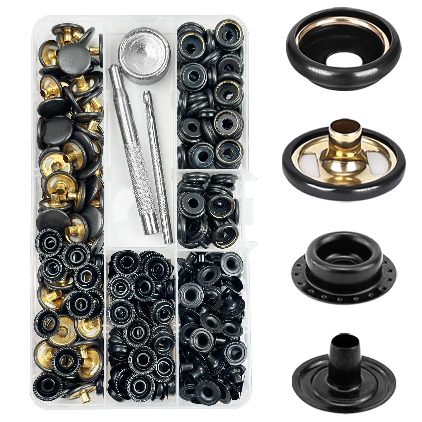 Amazon.com: 320PCS Stainless Steel Snaps, GTAAOY 15mm Snap Fasteners ...