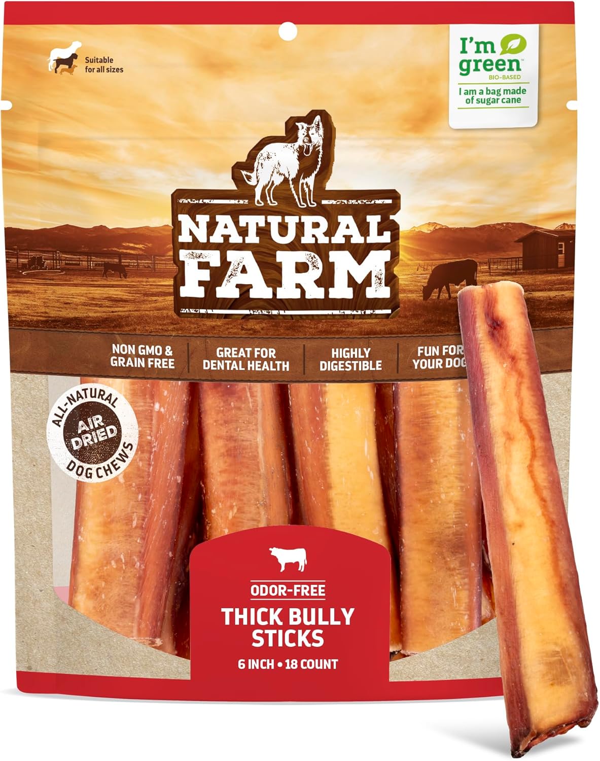 Amazon.com: Natural Farm Odor-Free Thick Bully Sticks (6”, 18-pack) ALL ...