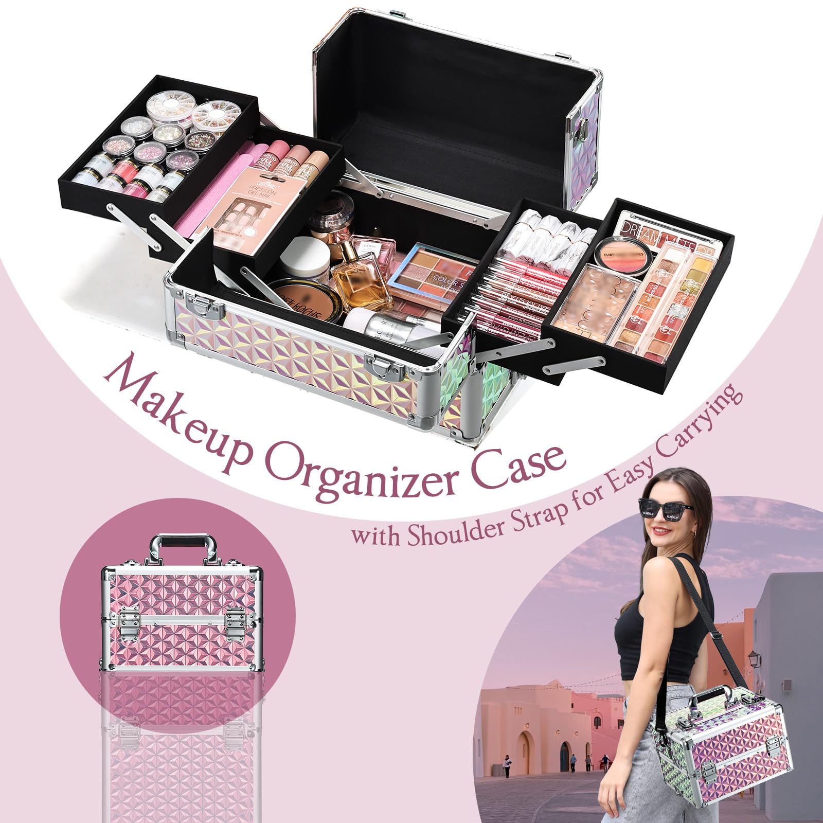 Snapklik.com : Rolling Makeup Train Case, 3-in-1 Makeup Trolley ...