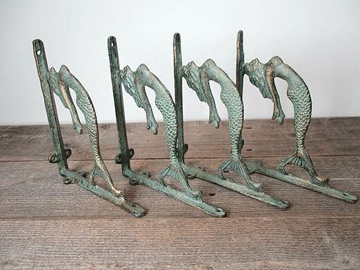 Amazon.com: 4 Cast Iron Mermaid Brackets Garden Braces Shelf Bracket ...