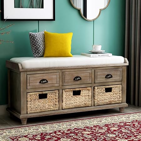 Amazon.com: Harper&Bright Designs Entryway Storage Bench Rustic Storage ...