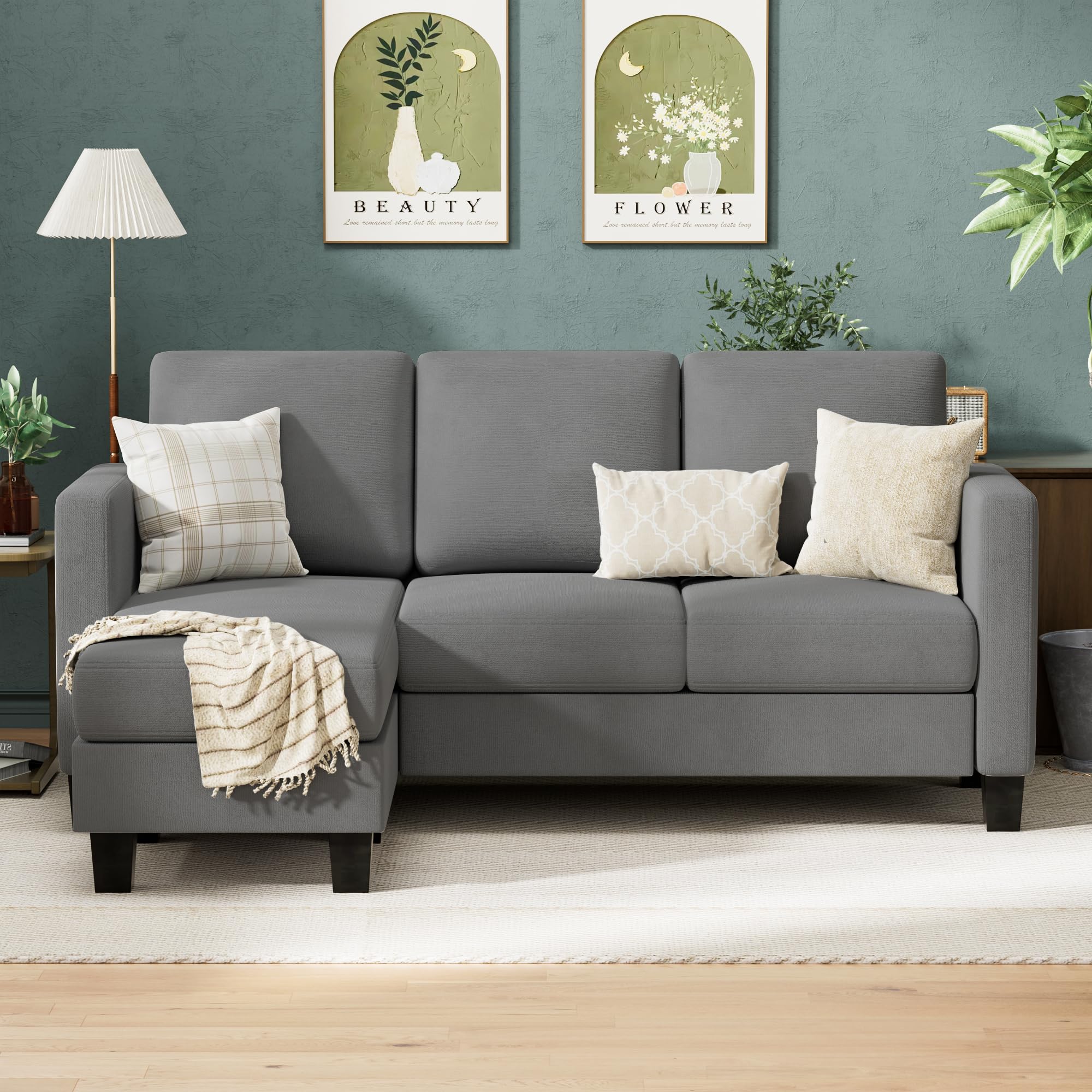 Amazon.com: VICTONE Sectional Sofa Couch, 3 seat L-Shaped Small Sofa ...