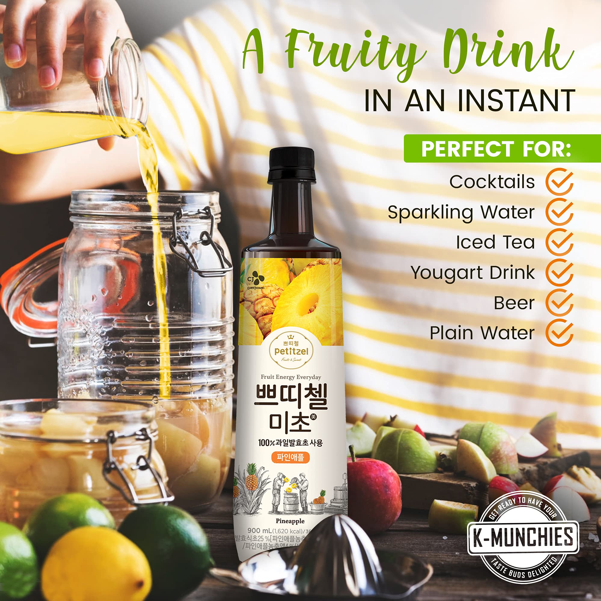 Snapklik.com : K-Munchies CJ Petitzel Fruit Vinegar Drink - 2 X 900 mL Korean Pineapple Vinegar ...