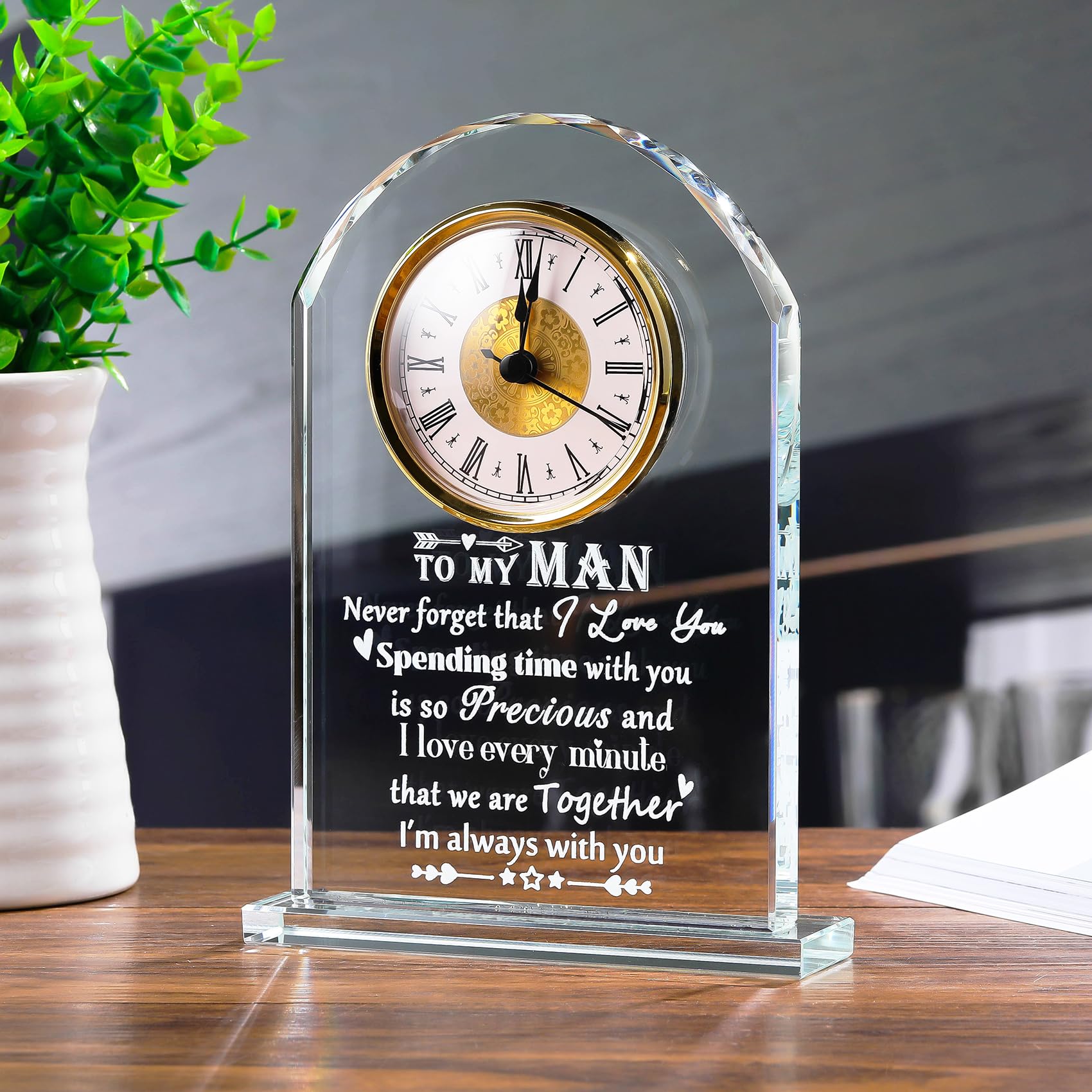 Movdyka Crystal Desk Clock Gifts for Husband From Wife Anniversary I ...