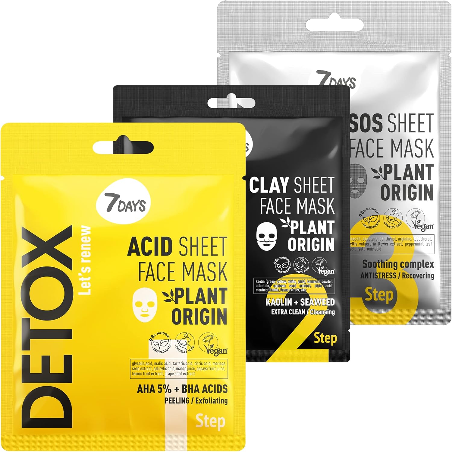 7DAYS Sheet Face Masks Set | 3-STEP Cleansing & Anti Aging Skincare ...