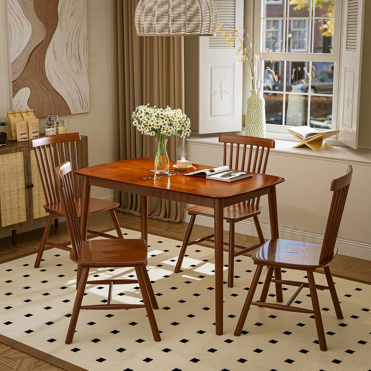 Amazon.com - IKIFLY 5-Piece Dining Table Set for 4, Modern Solid Wood ...