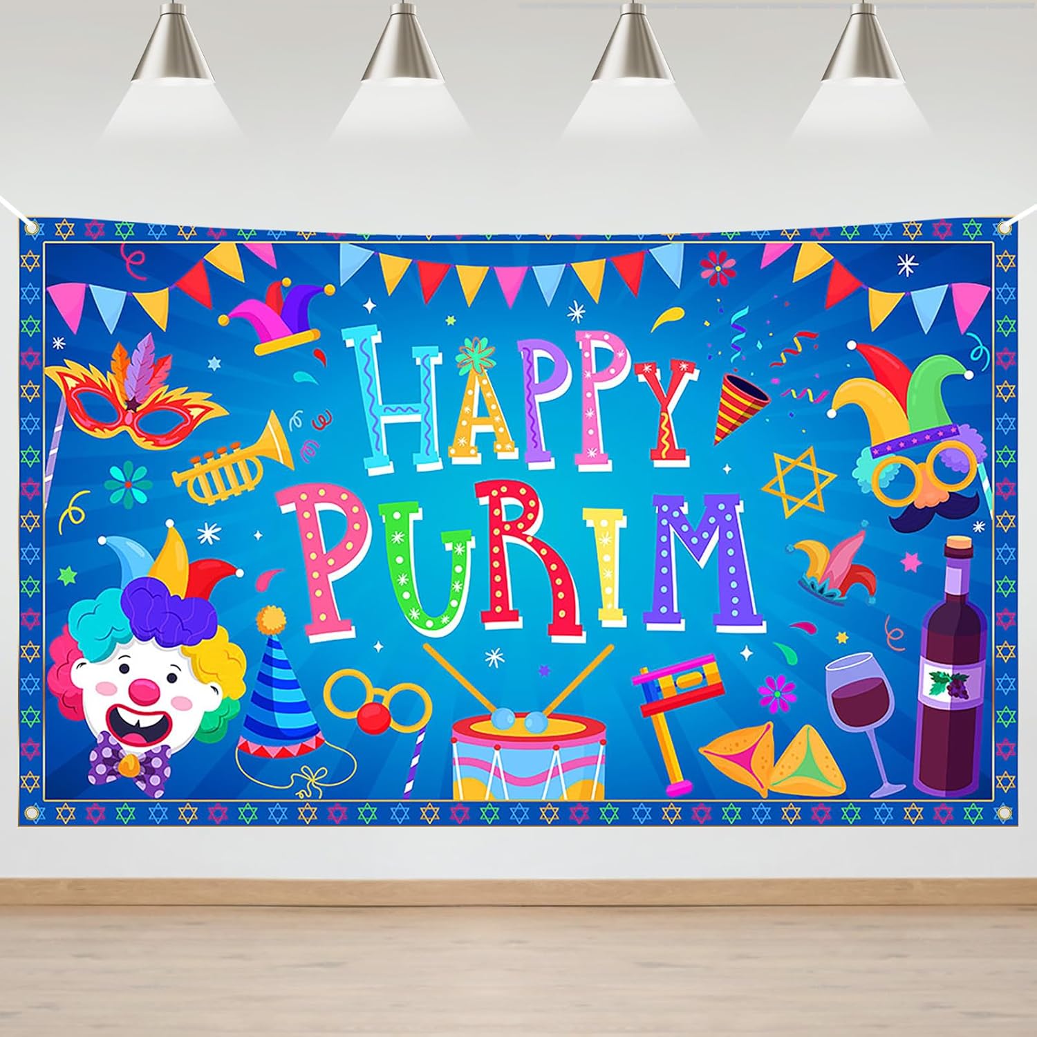 Amazon.com : Mocsicka Happy Purim Decorations Purim Day Banner Backdrop ...