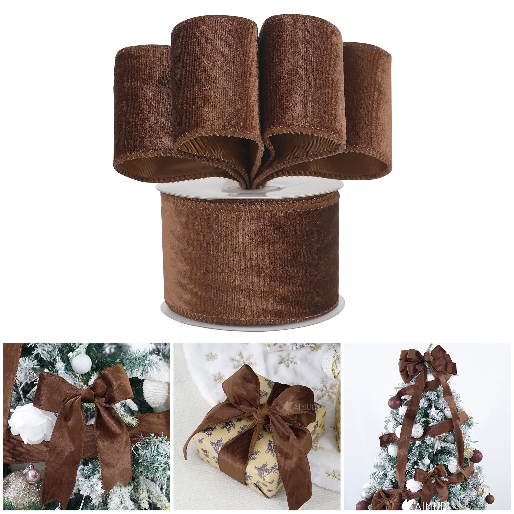 Amazon.com: AIMUDI Brown Velvet Wired Ribbon 2.5 Inch Brown Wired ...