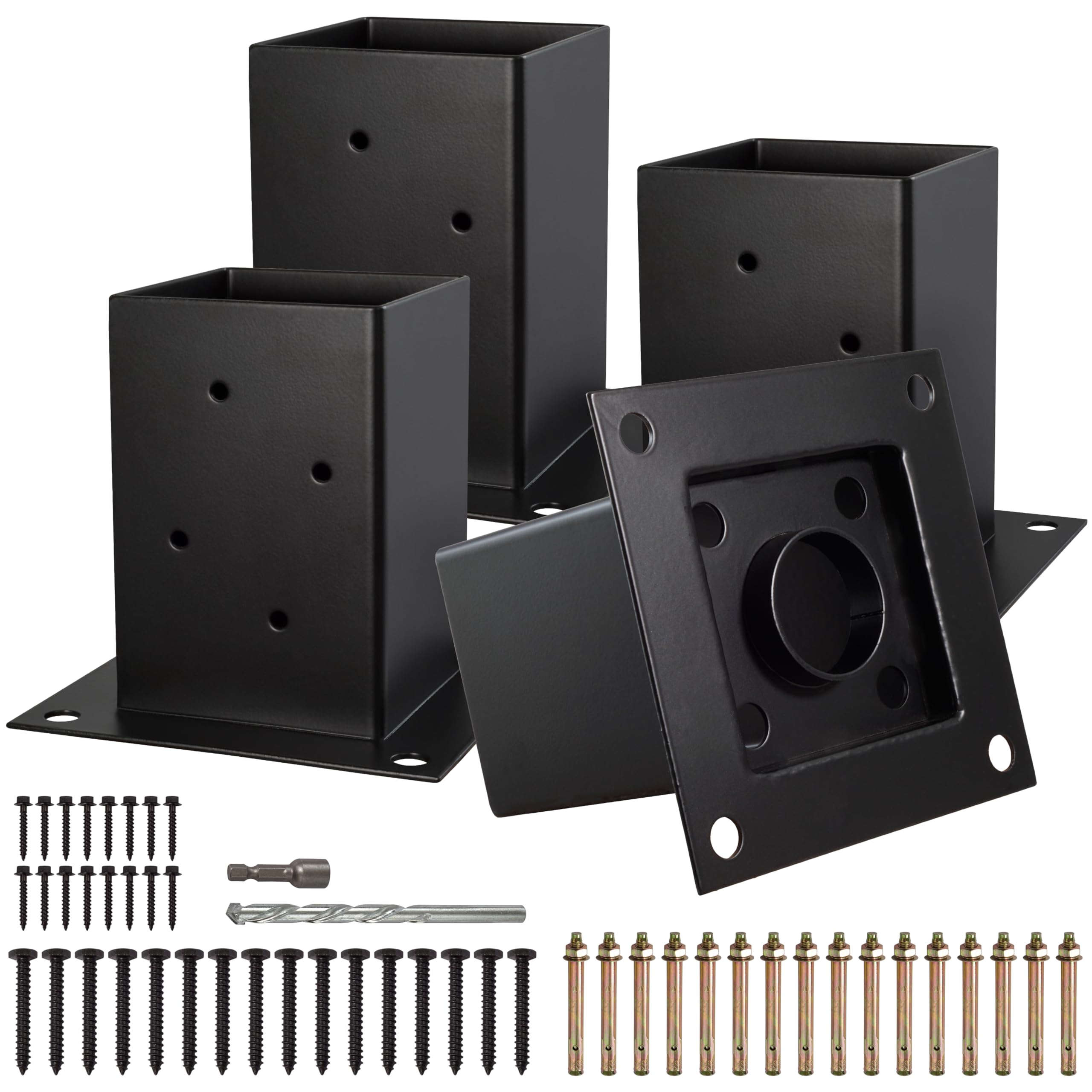 (4 PCS) LADECH 4x4 Post Anchor Base with Bottom Drainage Hole, Black ...