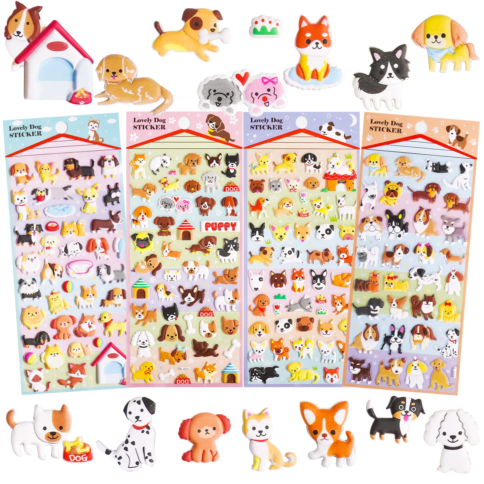Amazon.com: Cute 3D Puffy Dog Stickers for Kids 4-8, 4 Sheets Reusable ...