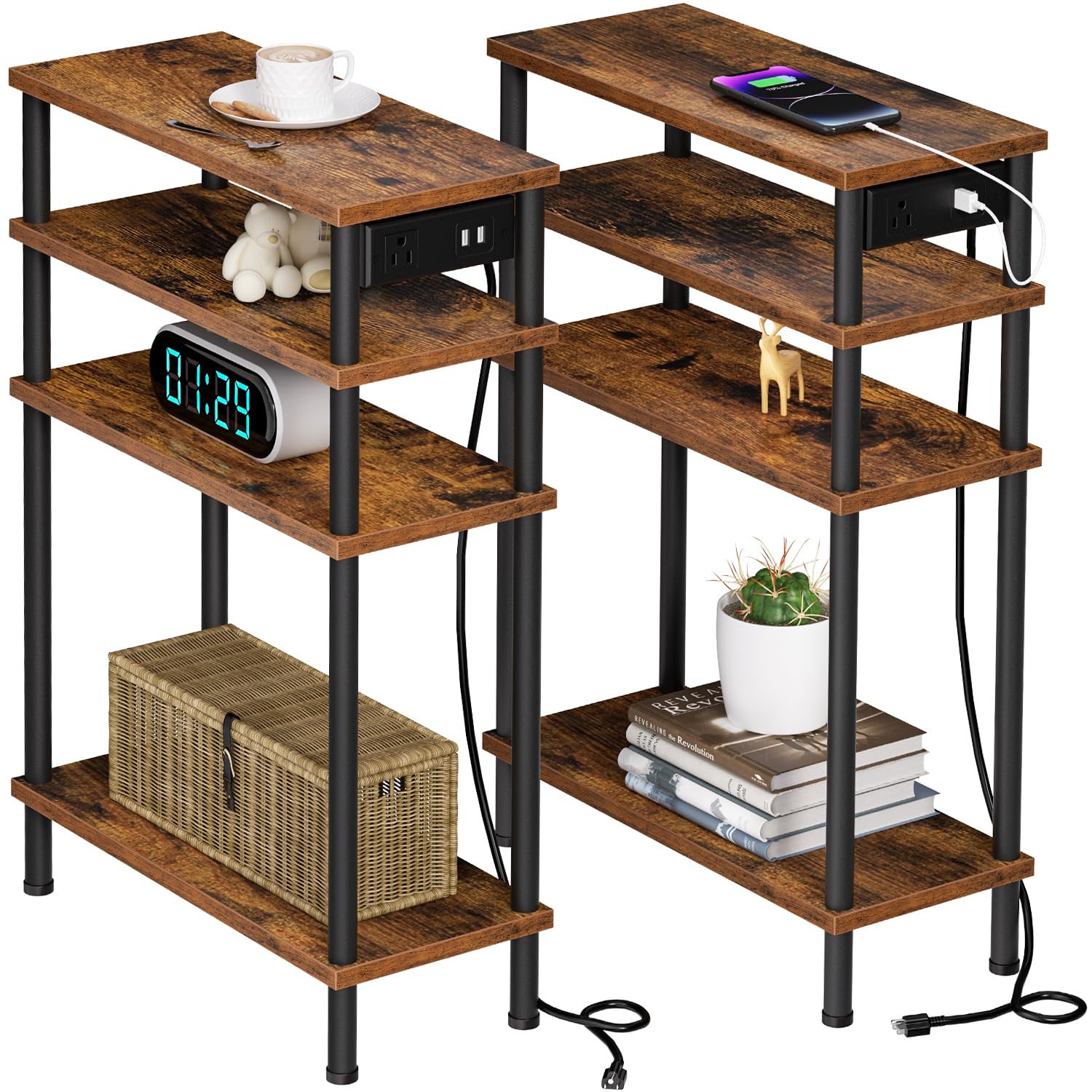 Amazon.com: Asgolion Narrow Side Table with Charging Station, 4 Tier ...