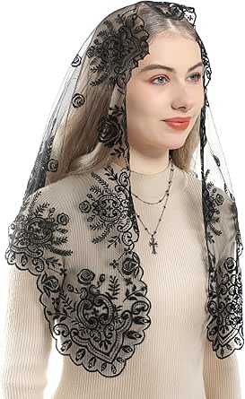 Amazon.com: Bozidol Mantilla Triangle Rose Cross One-Piece Veil for ...