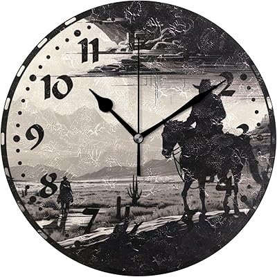 Amazon.com: xigua Vintage Western Cowboy Wall Clock, Silent Non Ticking ...