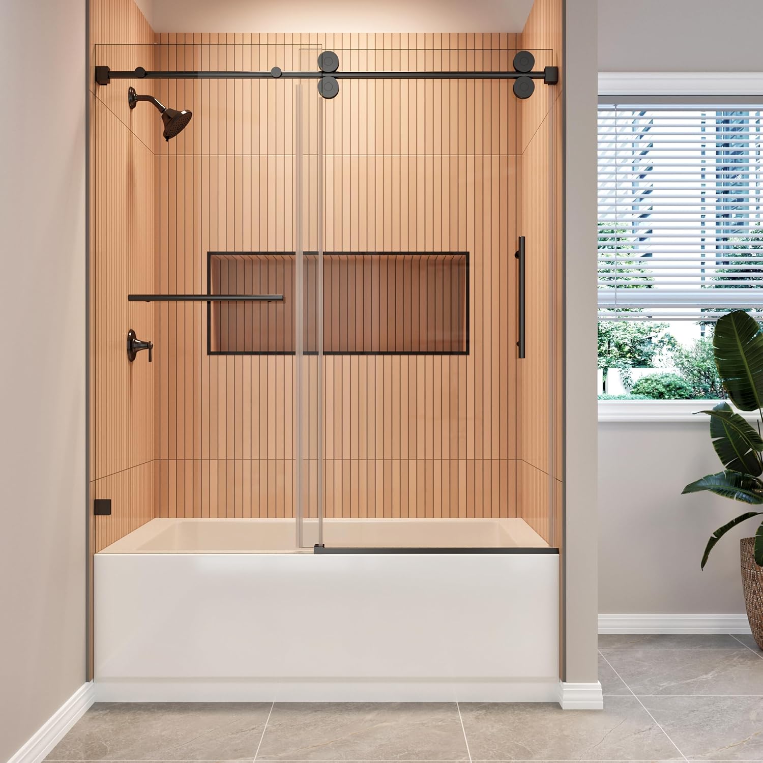 Bathtub Sliding Shower Door, 60" W x 66" H Frameless Tub Sliding Shower ...