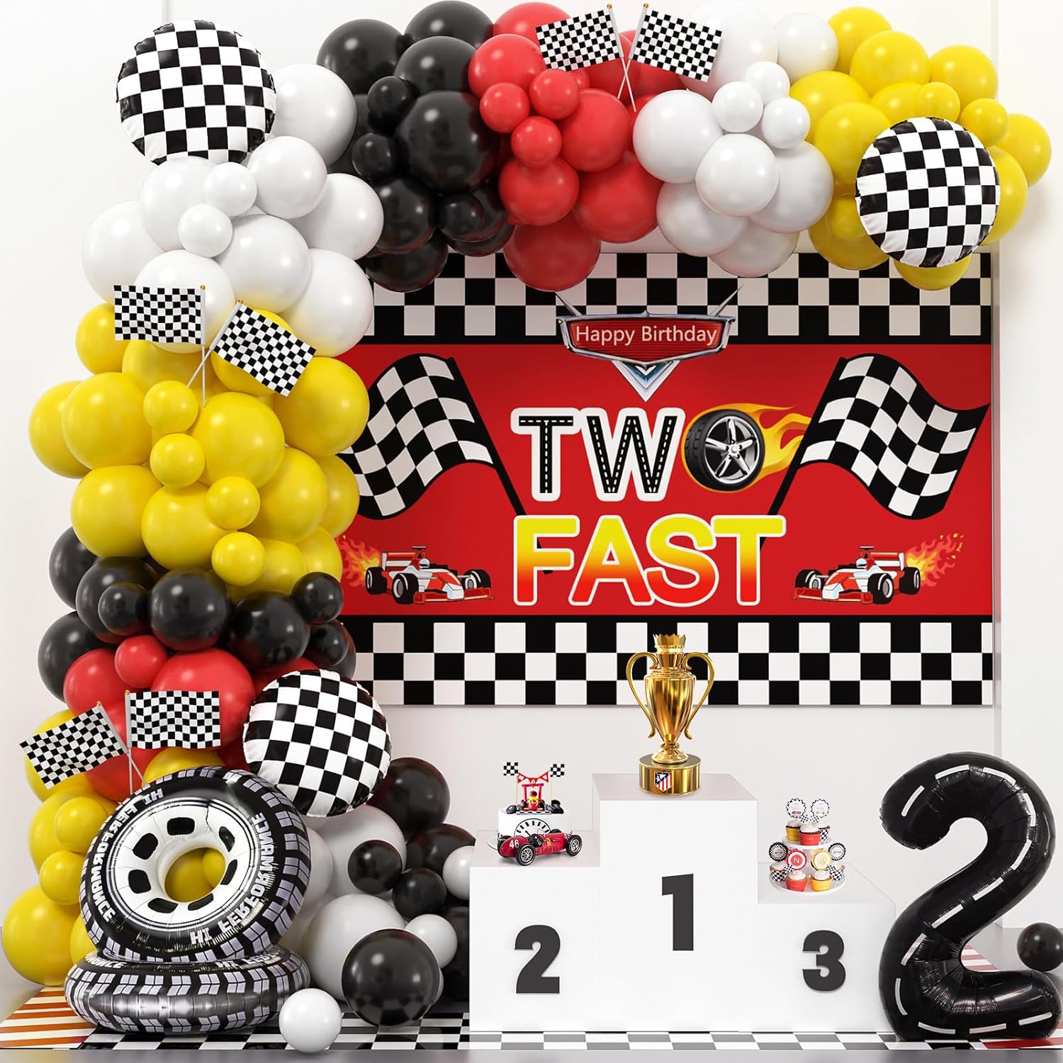 Amazon.com: SNLN 151Pcs Two Fast Birthday Decor Race Car Birthday Party ...