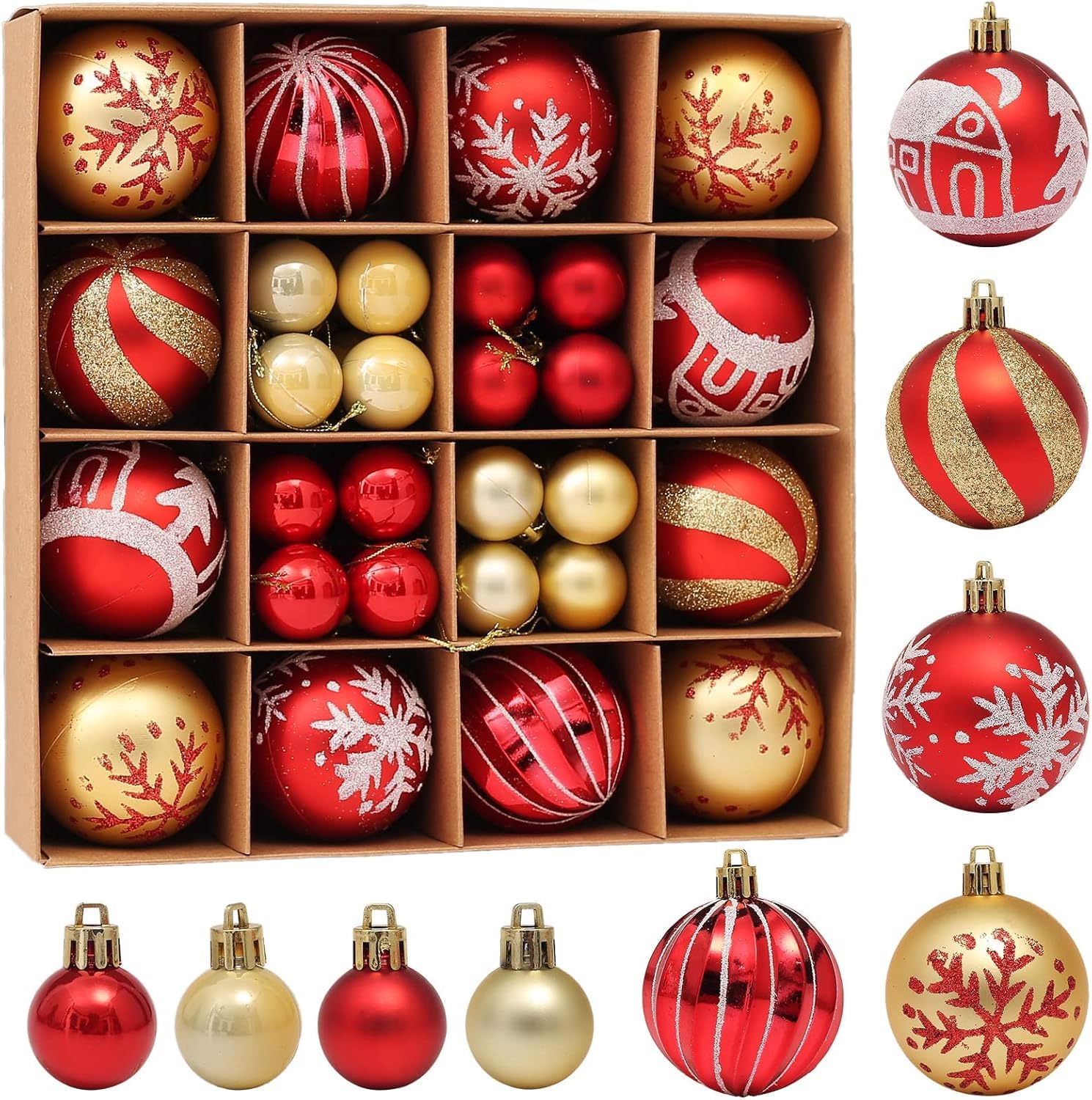 Christmas Decorations Balls, 44pcs 6/3 cm Hanging Balls Ornament for ...