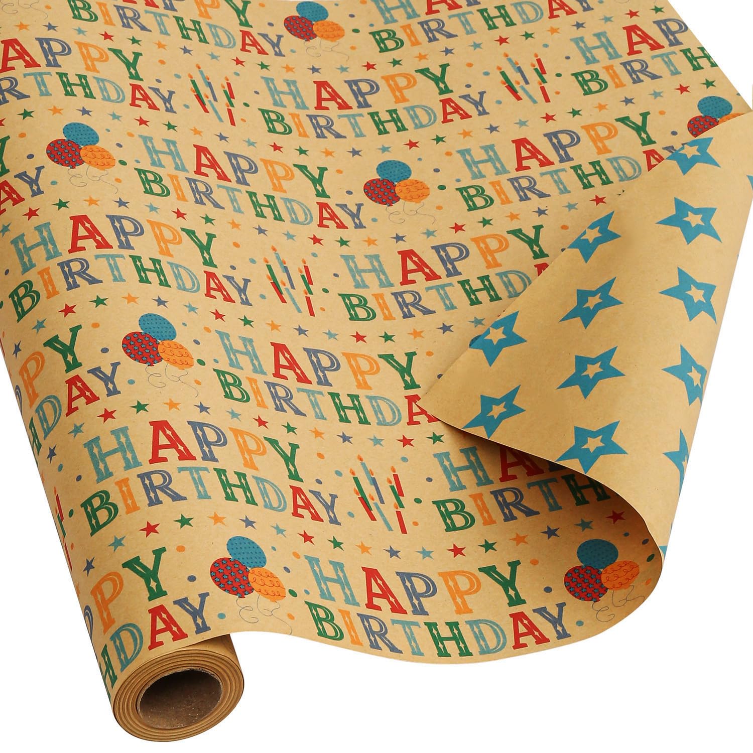 Amazon.com: BOLIANNE Kraft Birthday Wrapping Paper Roll for Boys Girls ...