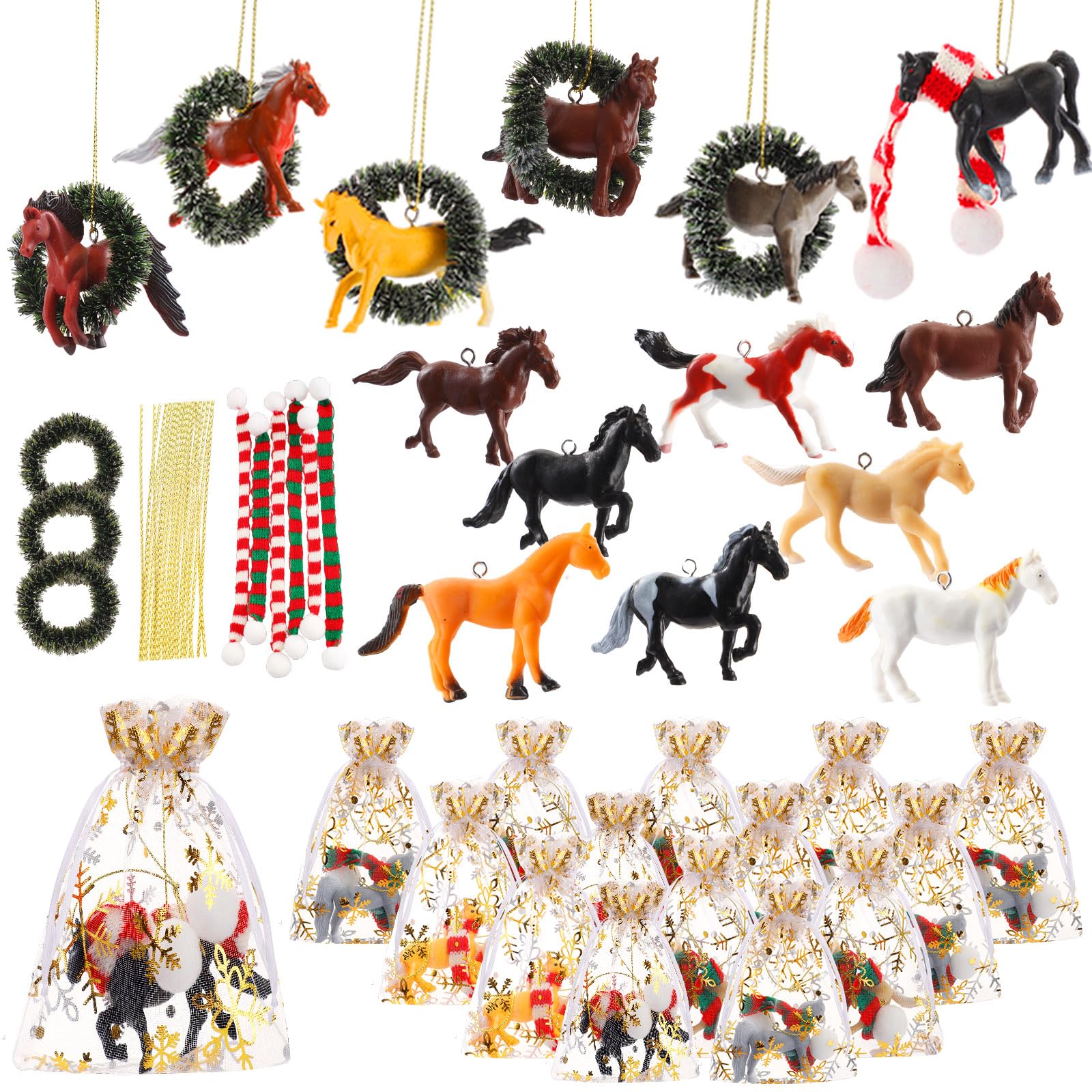 Amazon.com: Suzile 18 Set Christmas Tree Ornaments Mini Resin Horse ...