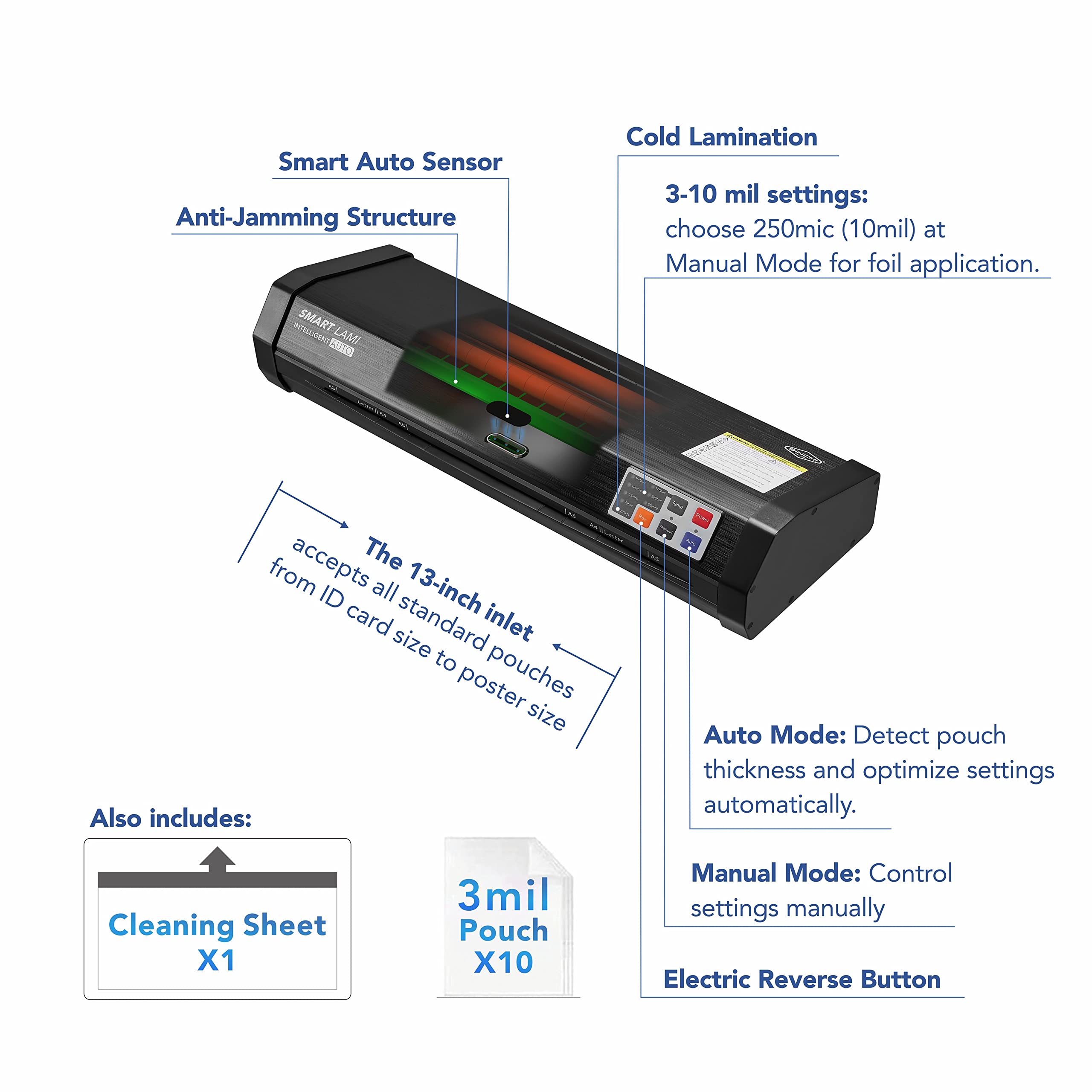 Buy SINCHI Auto Sense, 50-Second Warm-up, 13-inch Laminating Machine ...