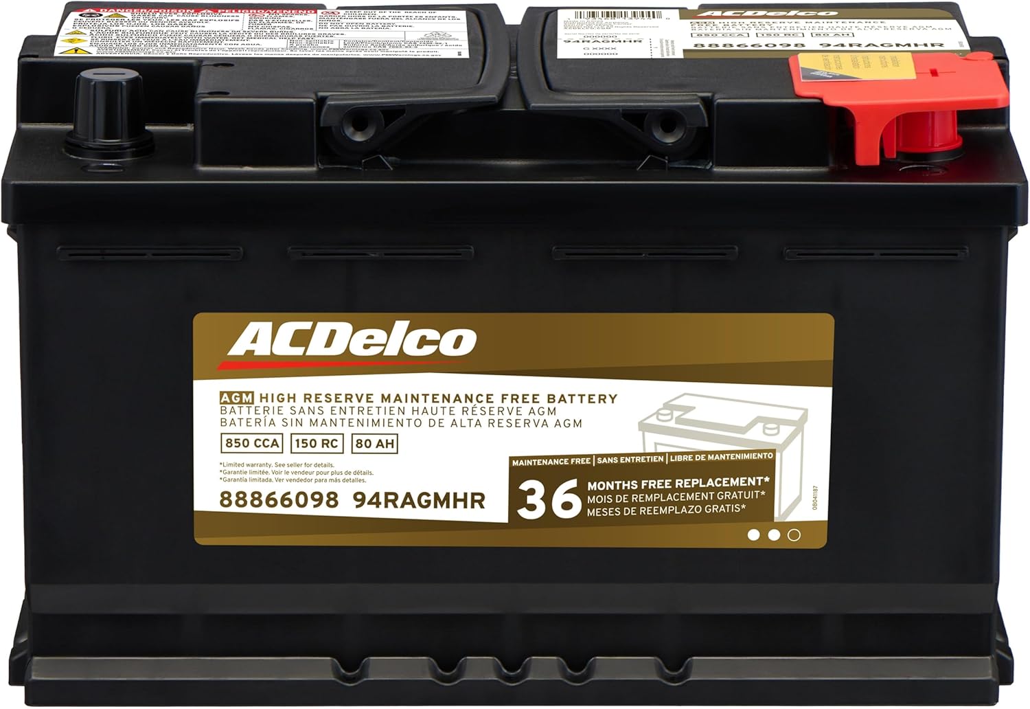 ACDelco Gold 94RAGMHR 36 Month Warranty High Reserve AGM BCI Group 94R ...