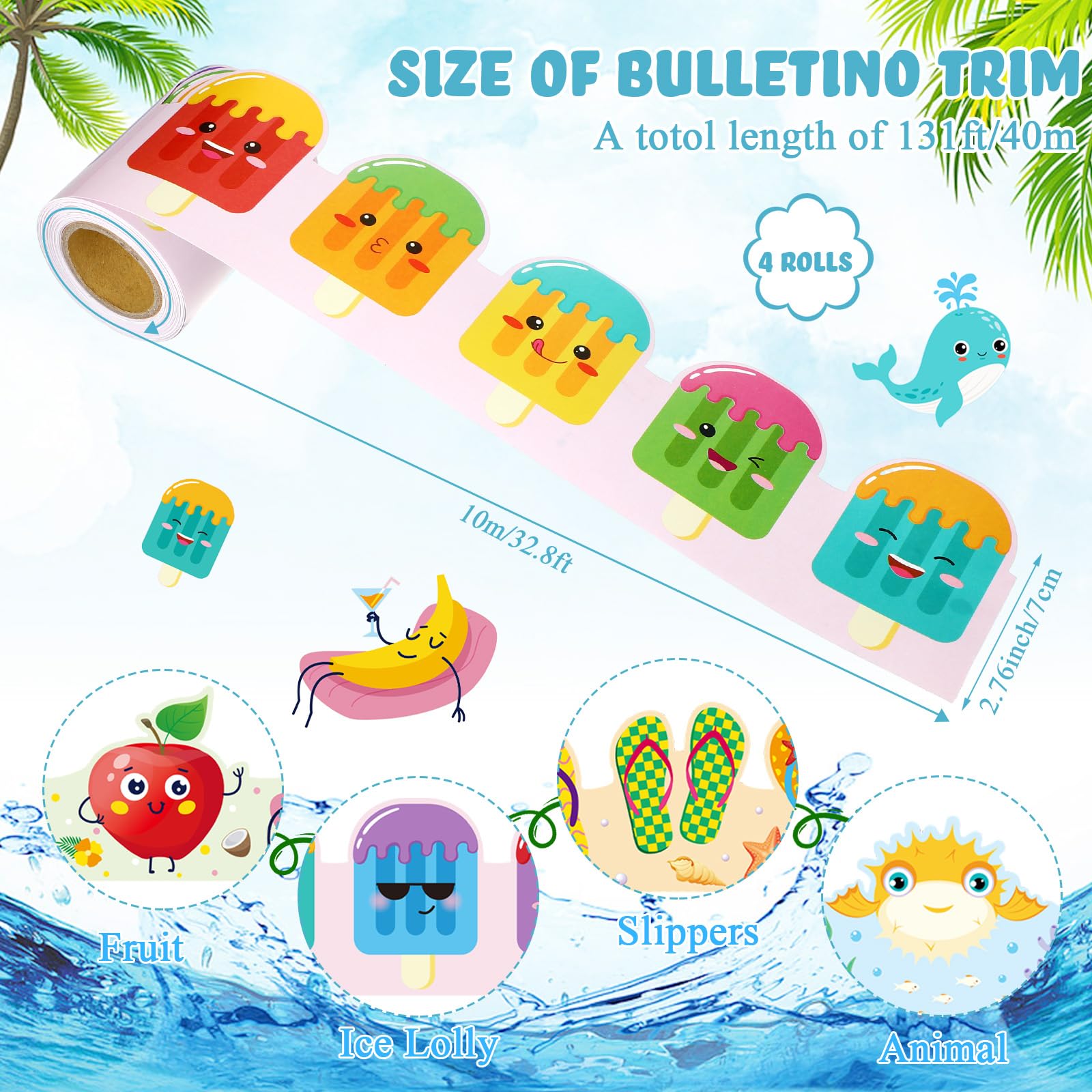 Snapklik.com : 4 Rolls 131 Ft Summer Ice Pops Bulletin Board Borders ...