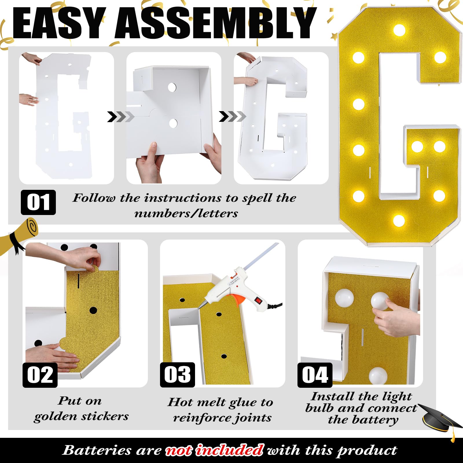 Aurelema 2024 Graduation Decoration 4 Pcs 3.4FT Marquee LED Letters ...