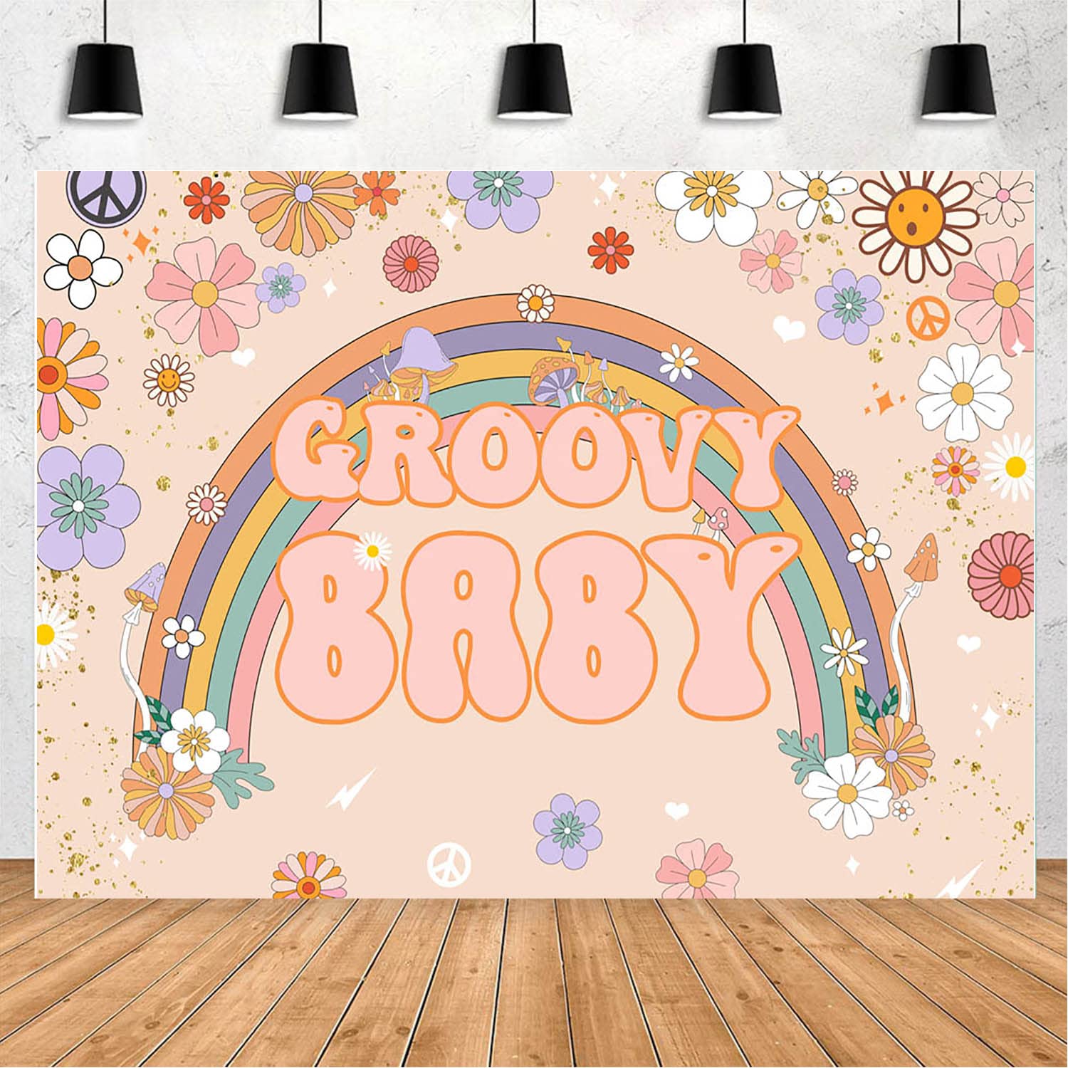 Amazon.com : MAYSSKQ Groovy Retro Baby Shower Backdrop Hippie Rainbow ...