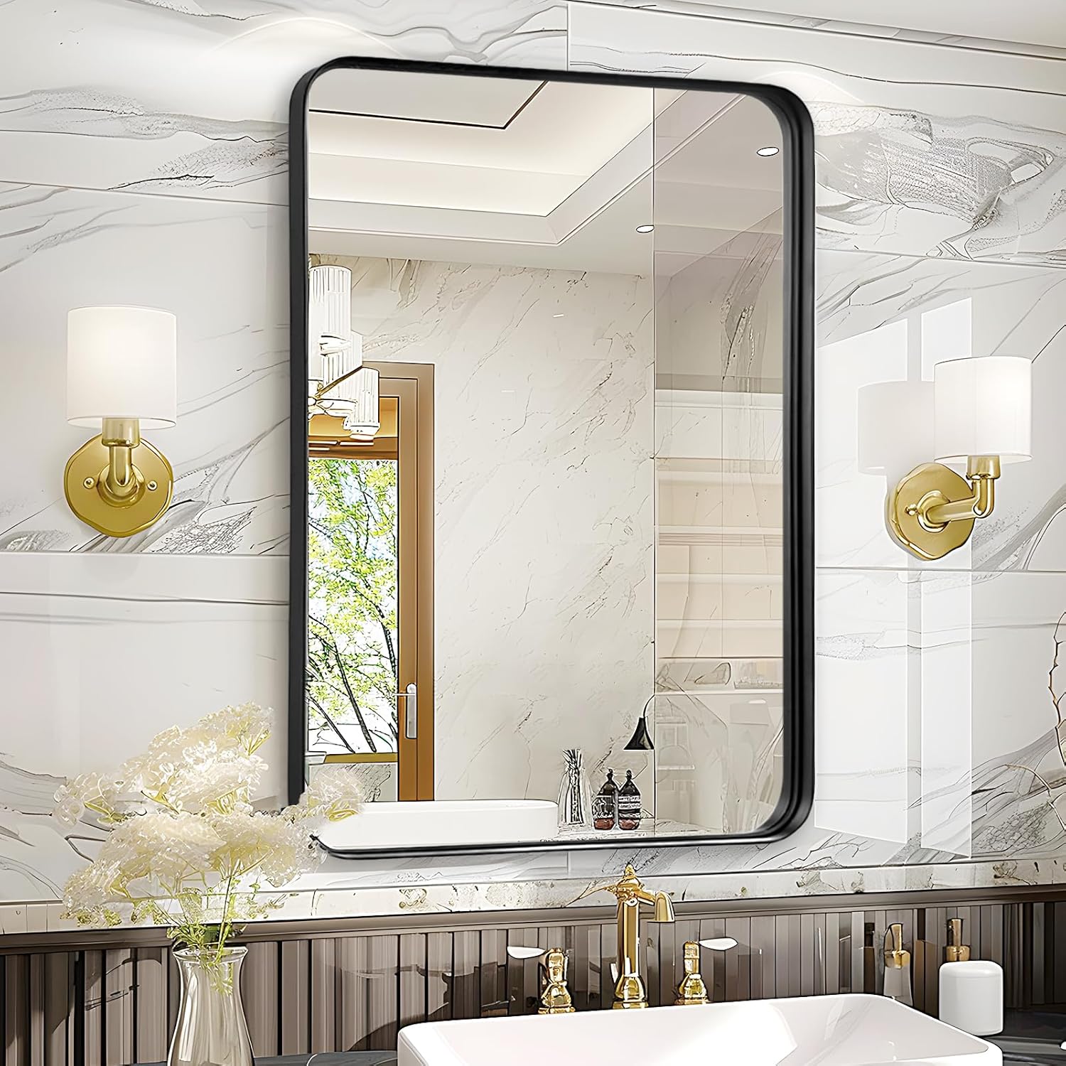 Amazon.com: Fabuday Bathroom Mirror Over Sink - 22x30 Inch Black Matte ...