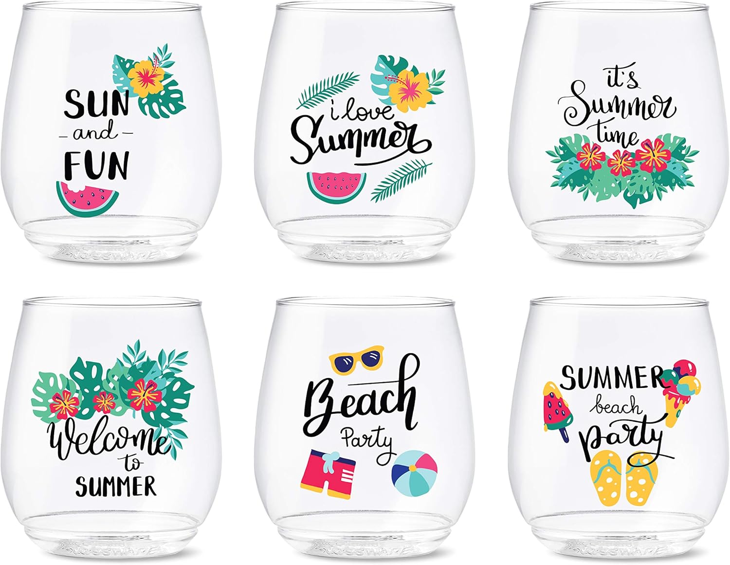 Amazon.com | TOSSWARE POP 14oz Vino Summer Sips 1 Series, SET OF 6 ...