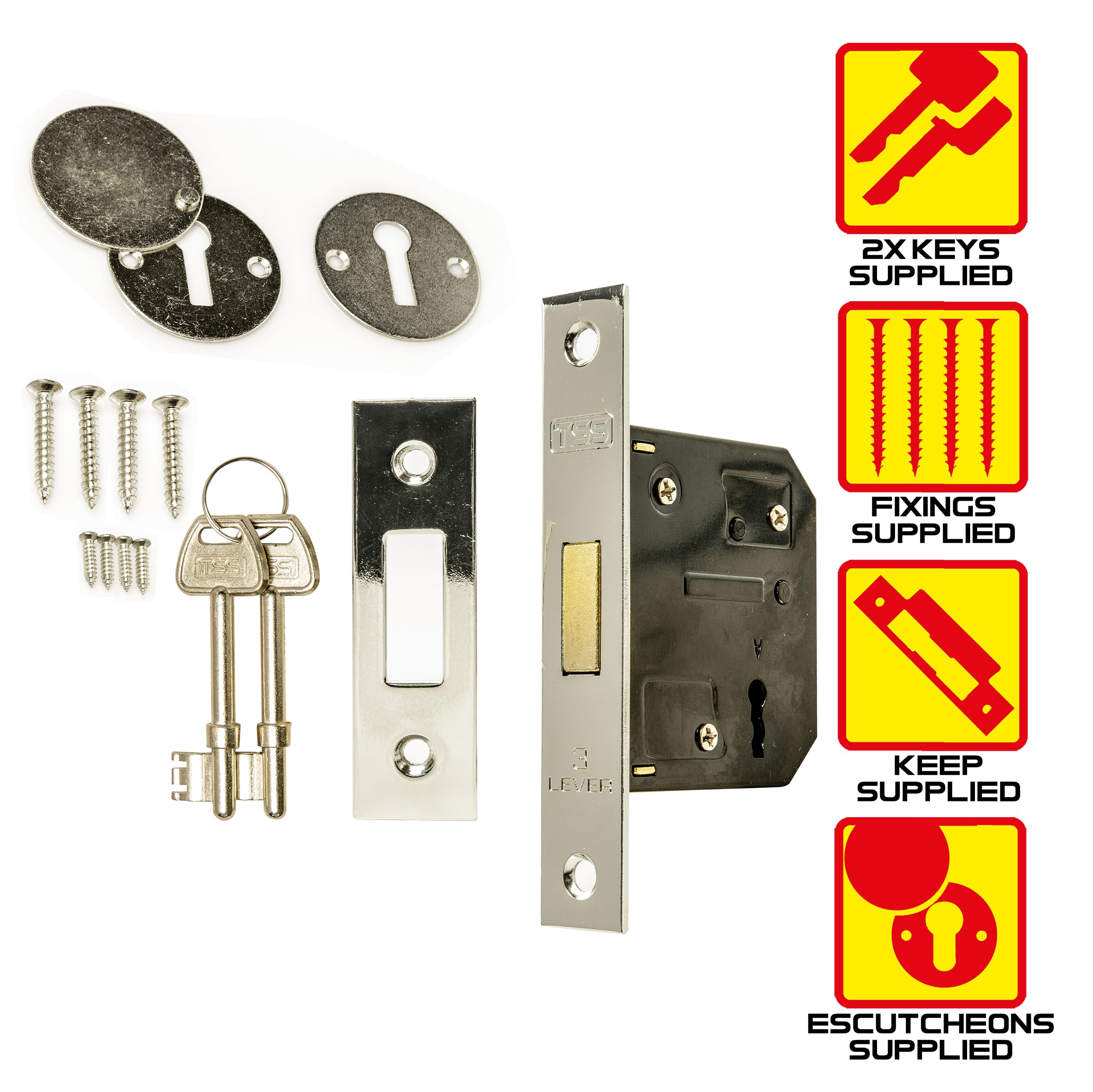 TSS 3 Lever Mortice Dead Locks for Internal Doors 3″ (79mm) in Satin ...