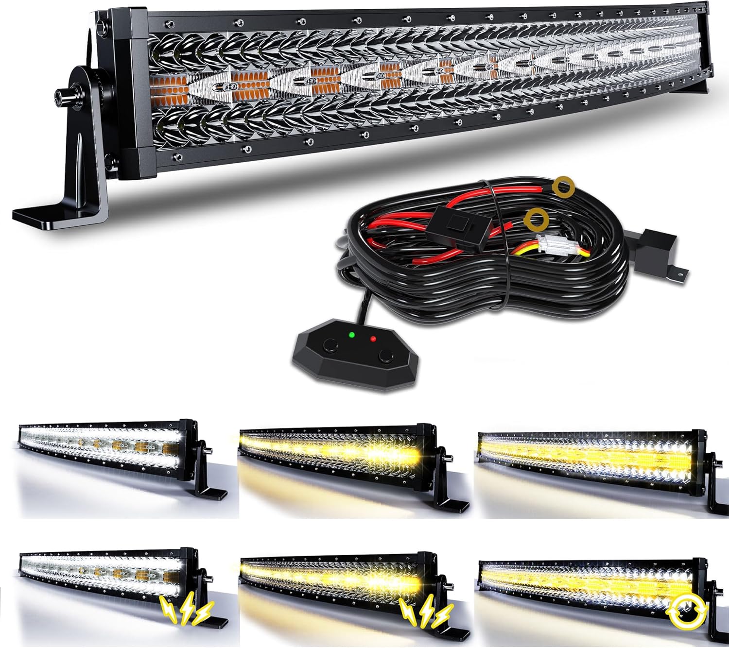Amazon.com: SLARY 32 Inch 180W Curved LED Light Bar White/Amber Flasing ...