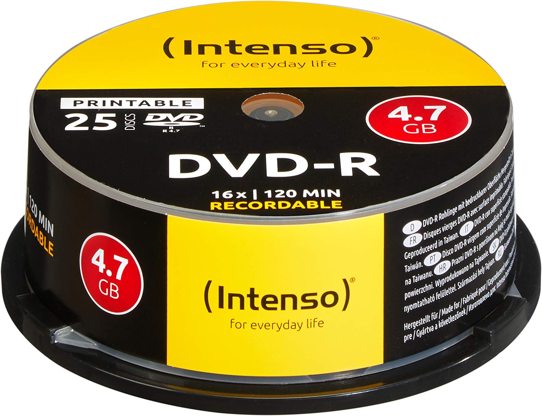 Intenso DVD-R 4,7 GB 16x DVD-Rohlinge bedruckbar kratzfest 25er Spindel ...