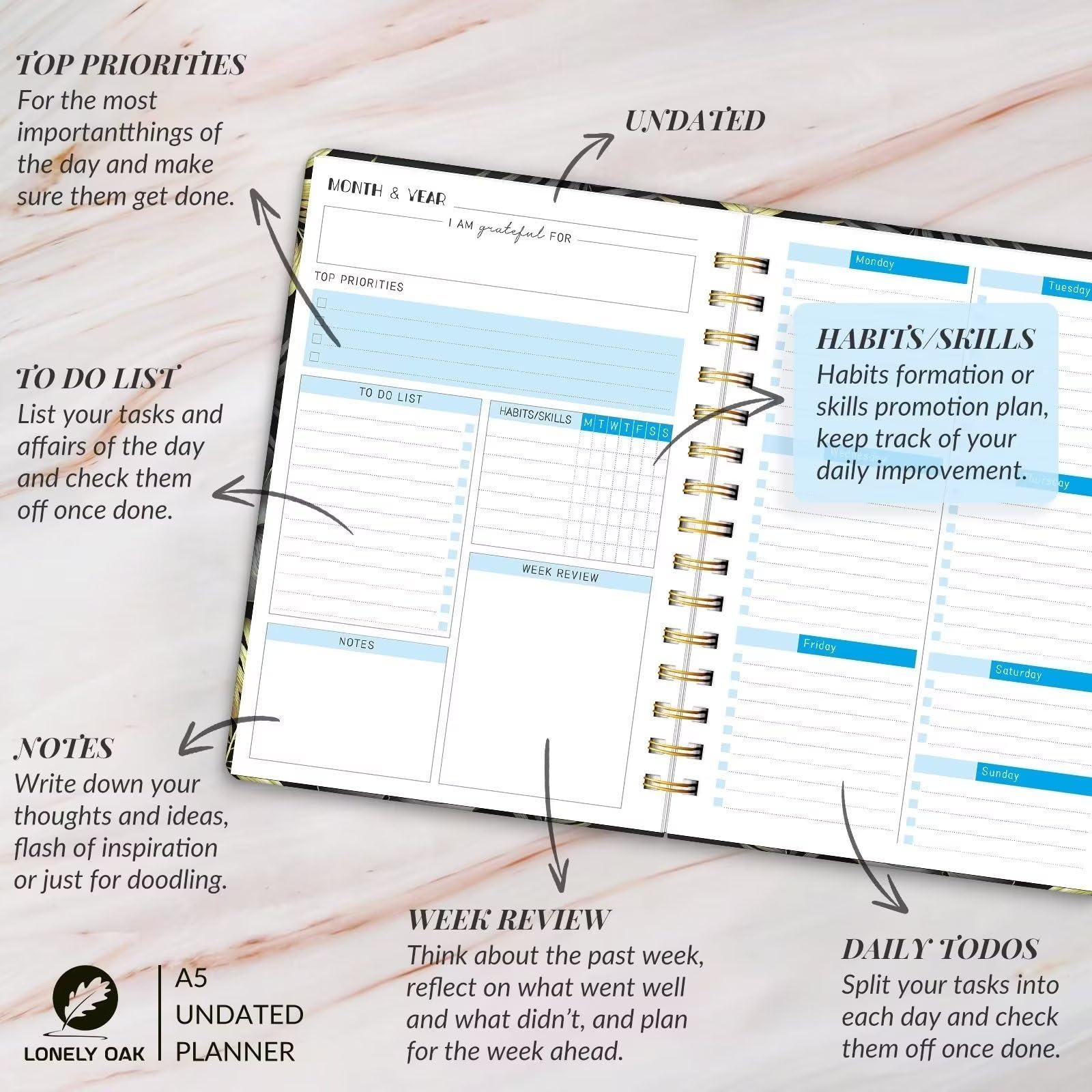 Snapklik.com : Weekly Planner Undated, Habits Formation/Skills ...