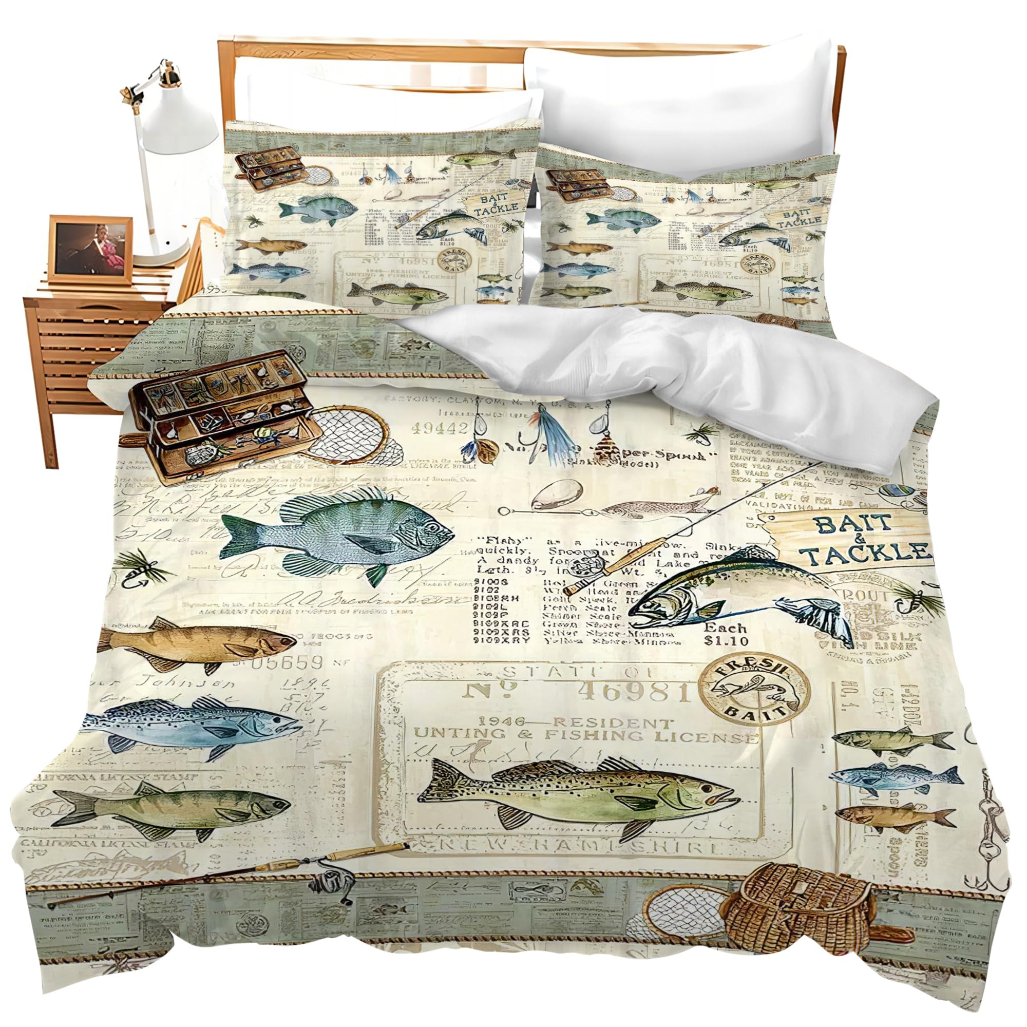 Amazon.com: jerkboo Fishing Bedding Set Fishing Duvet Cover Twin Full ...