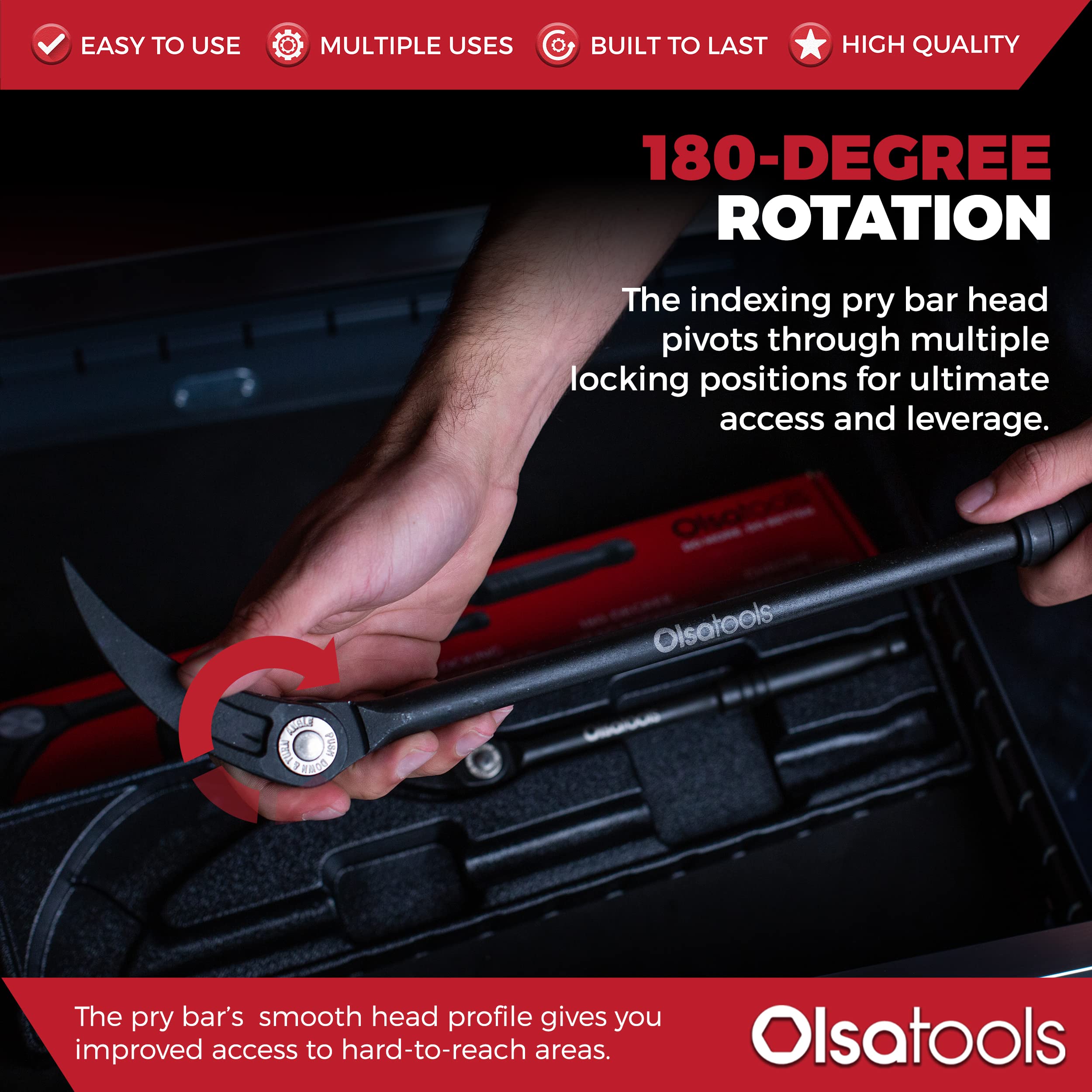 Olsa Tools 2pc Indexing Pry Bar | Heavy Duty 10 and 20 inch Indexable ...
