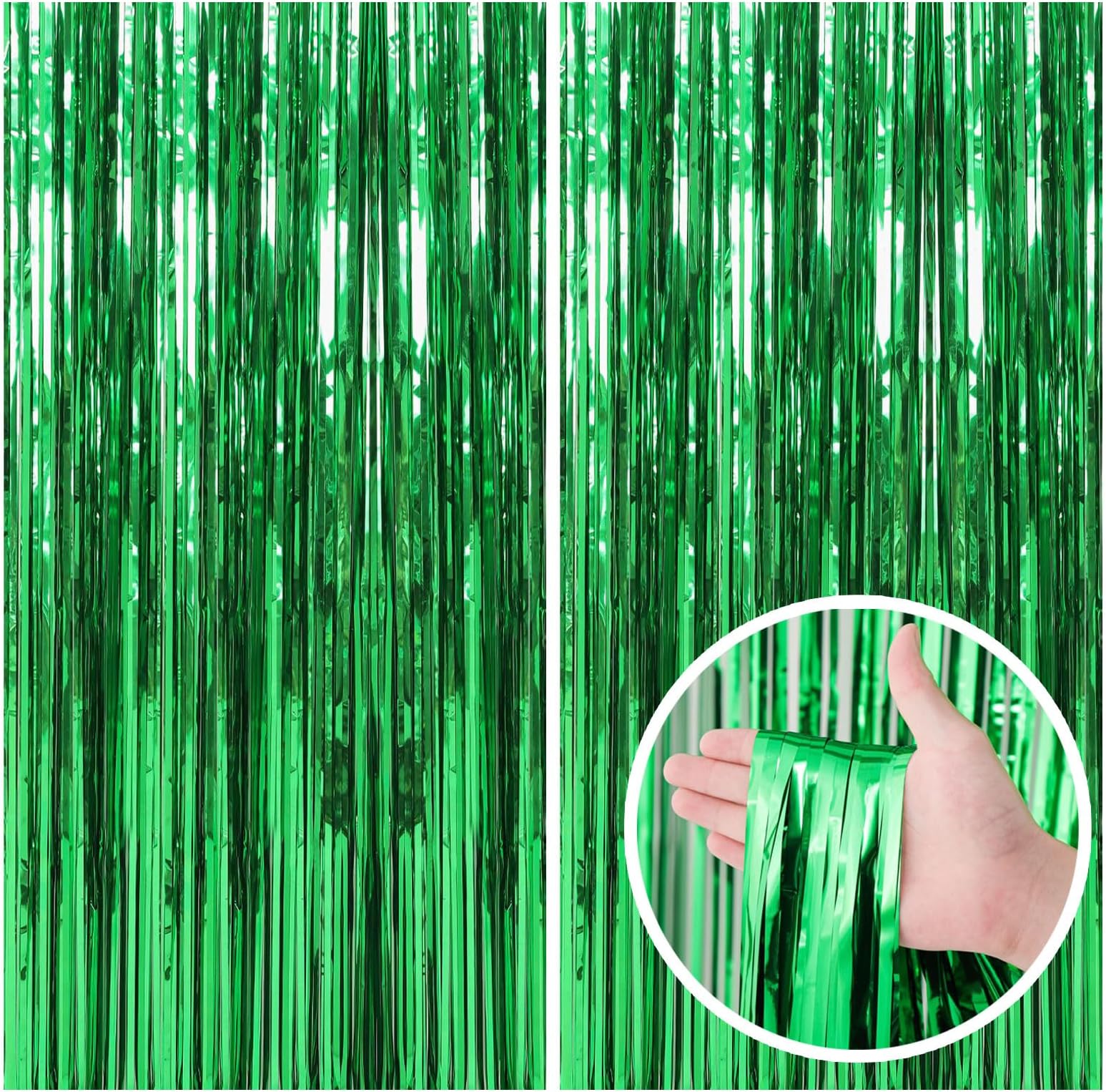 2 Pack Green Streamers Backdrop Jungle Party Decorations Foil Fringe ...