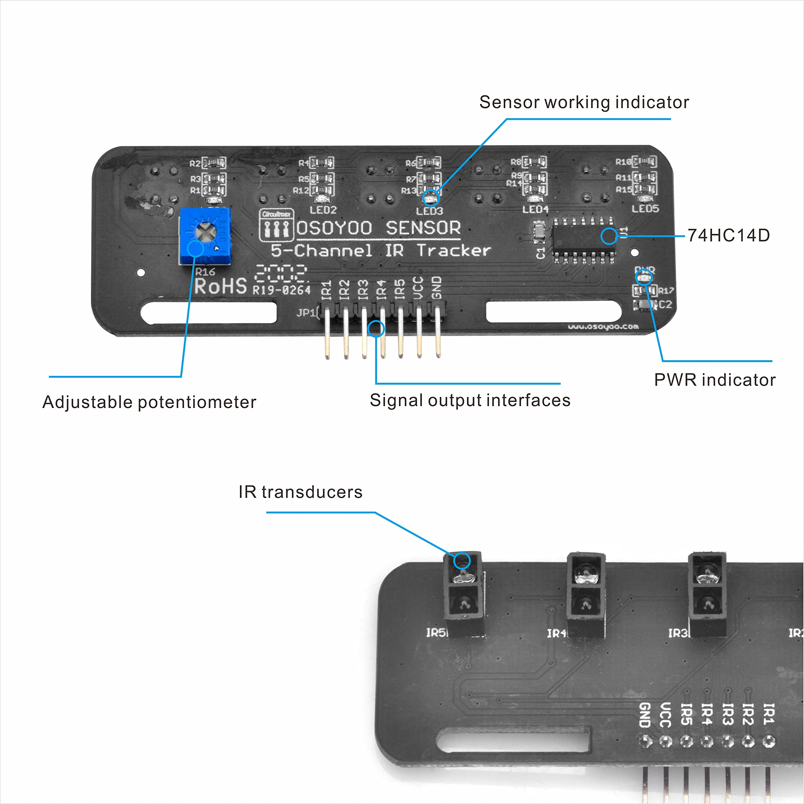 Snapklik.com : OSOYOO Infrared Line Tracking Sensor Module + 7 Pin 25cm ...