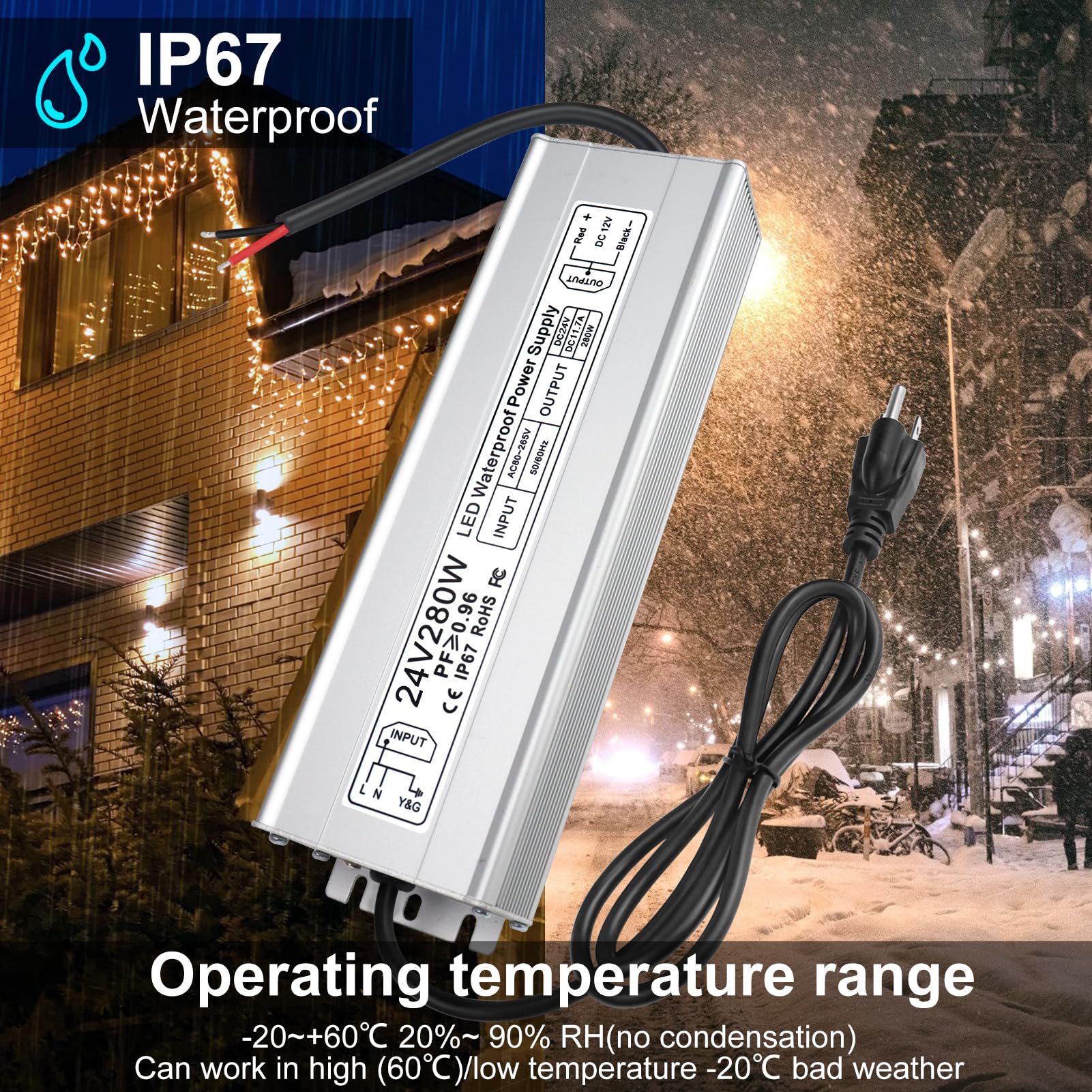 Snapklik.com : inShareplus IP67 24V 280W LED Power Supply, AC 80-265V ...