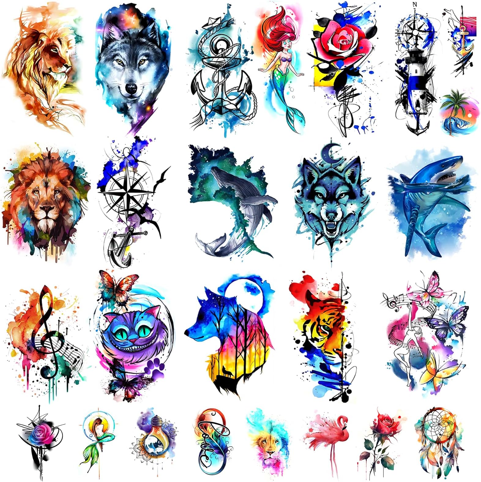 Amazon.com : 48 Watercolor temporary tattoos for adult and kids,Arm ...
