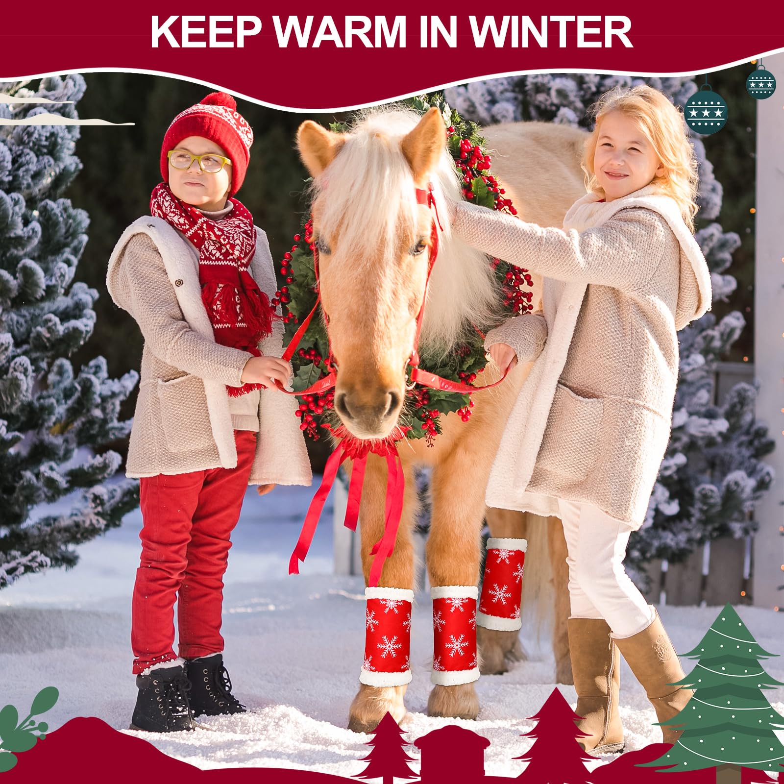Snapklik.com : Horse Christmas Tack Horse Leg Wraps Faux Fur Polyester ...