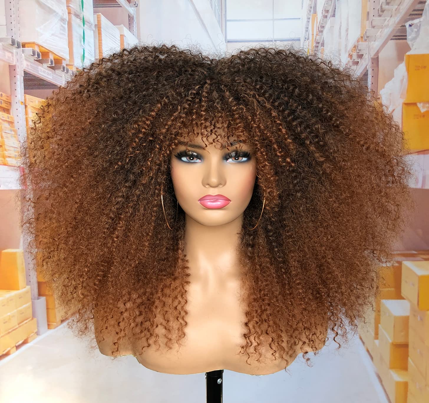 Amazon.com : MURAMURA HAIR 18Inch Long Curly Wig With Bangs for Black ...