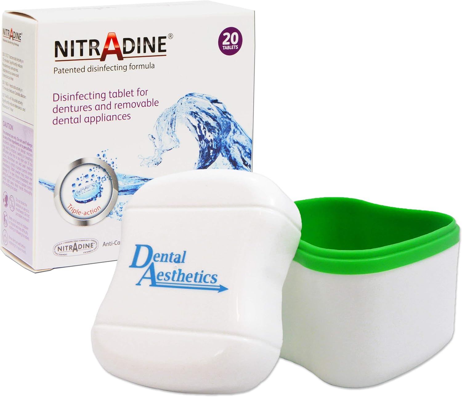 Nitradine Tablets & Cleaning Bath: Denture & Retainer Cleaner (Green ...
