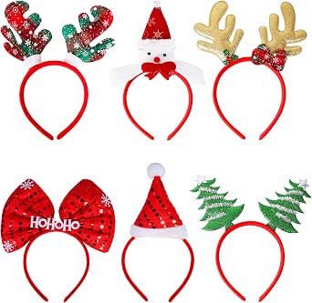 KEYIDO 6 Pack Christmas Headbands, Party Hat Snowman Tree Reindeer ...
