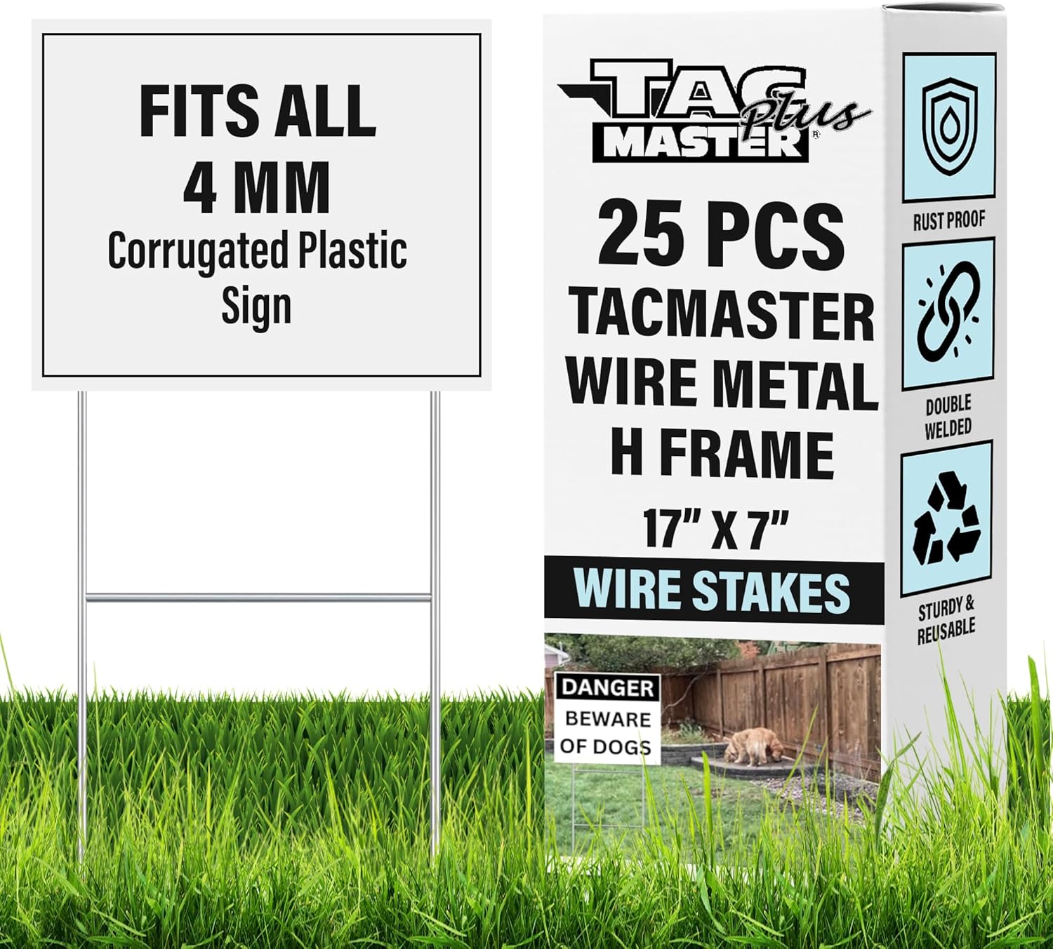 Amazon.com: Tacmaster Wire Metal Yard and Sign H Stakes – Durable Blank ...