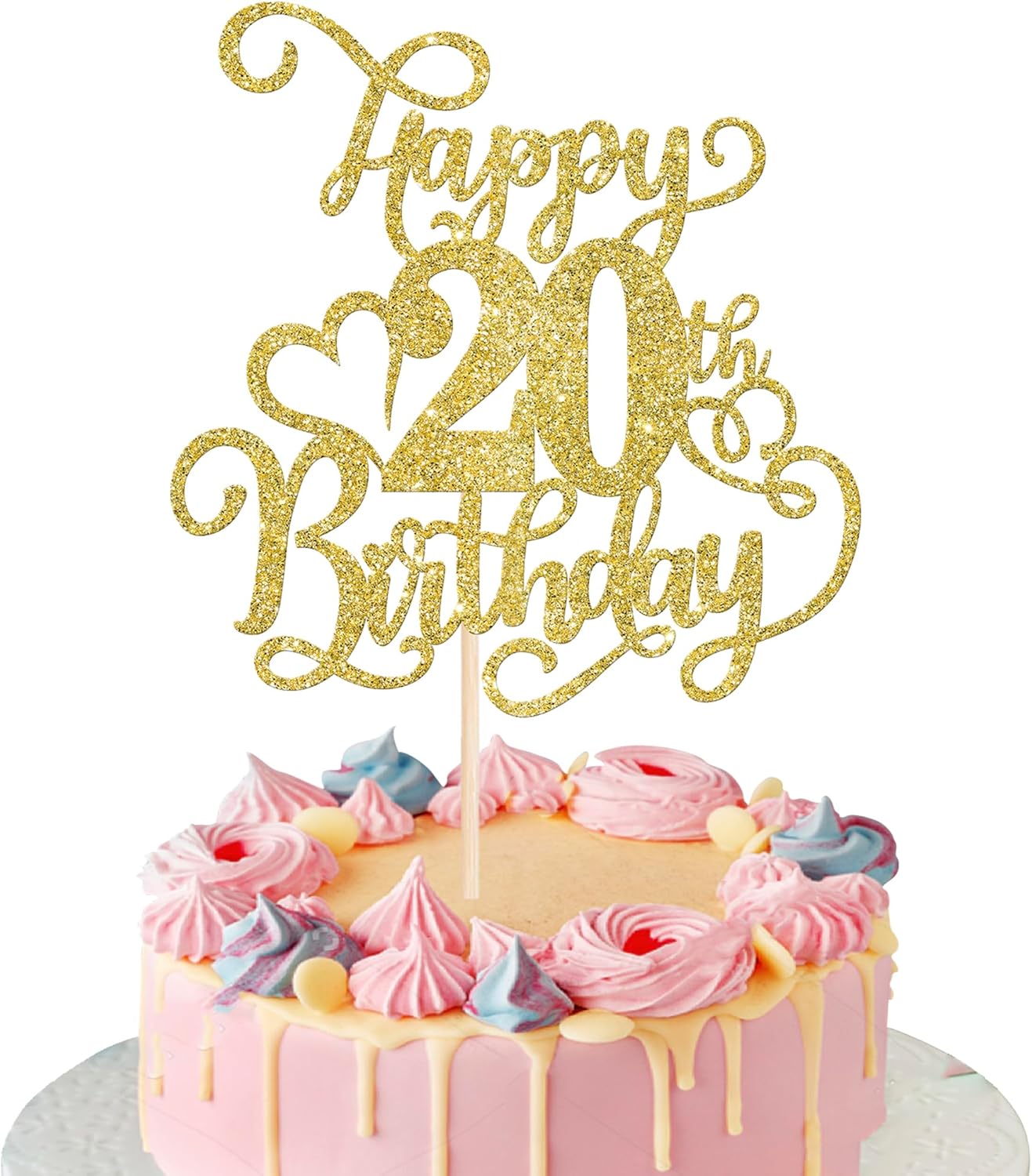 Amazon.com: Rsstarxi 1 Pack Gold Glitter Happy 20th Birthday Cake ...