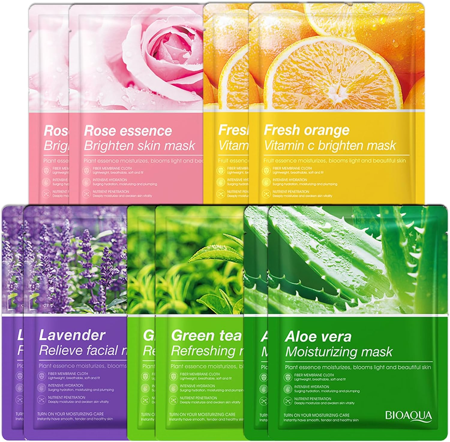Sheet Mask,10 Pcs Fruit Extract Face Mask Set,Aloe Vera Gel Face Mask ...